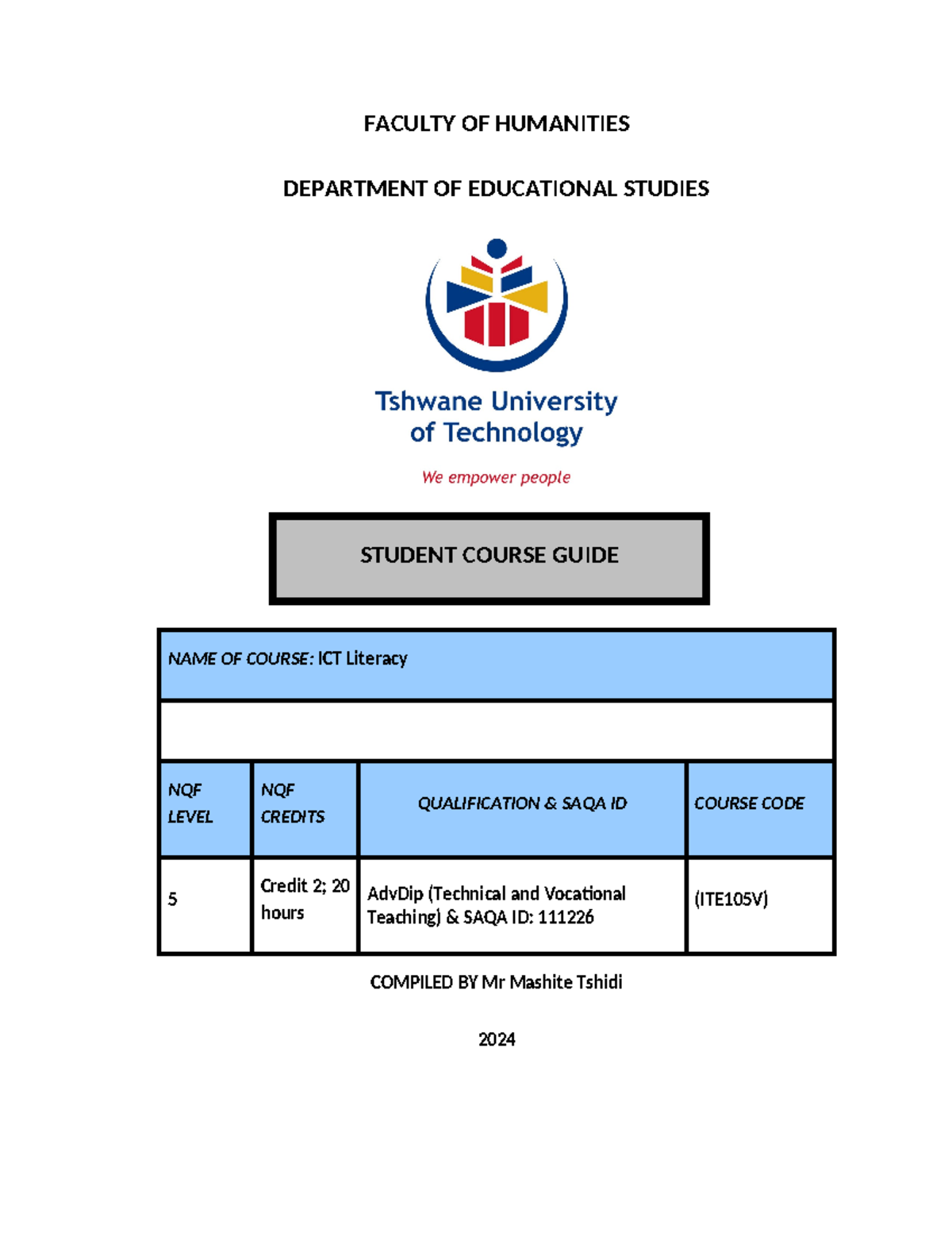 Course guide ITE105V - Assignments, practicals and tests - FACULTY OF ...