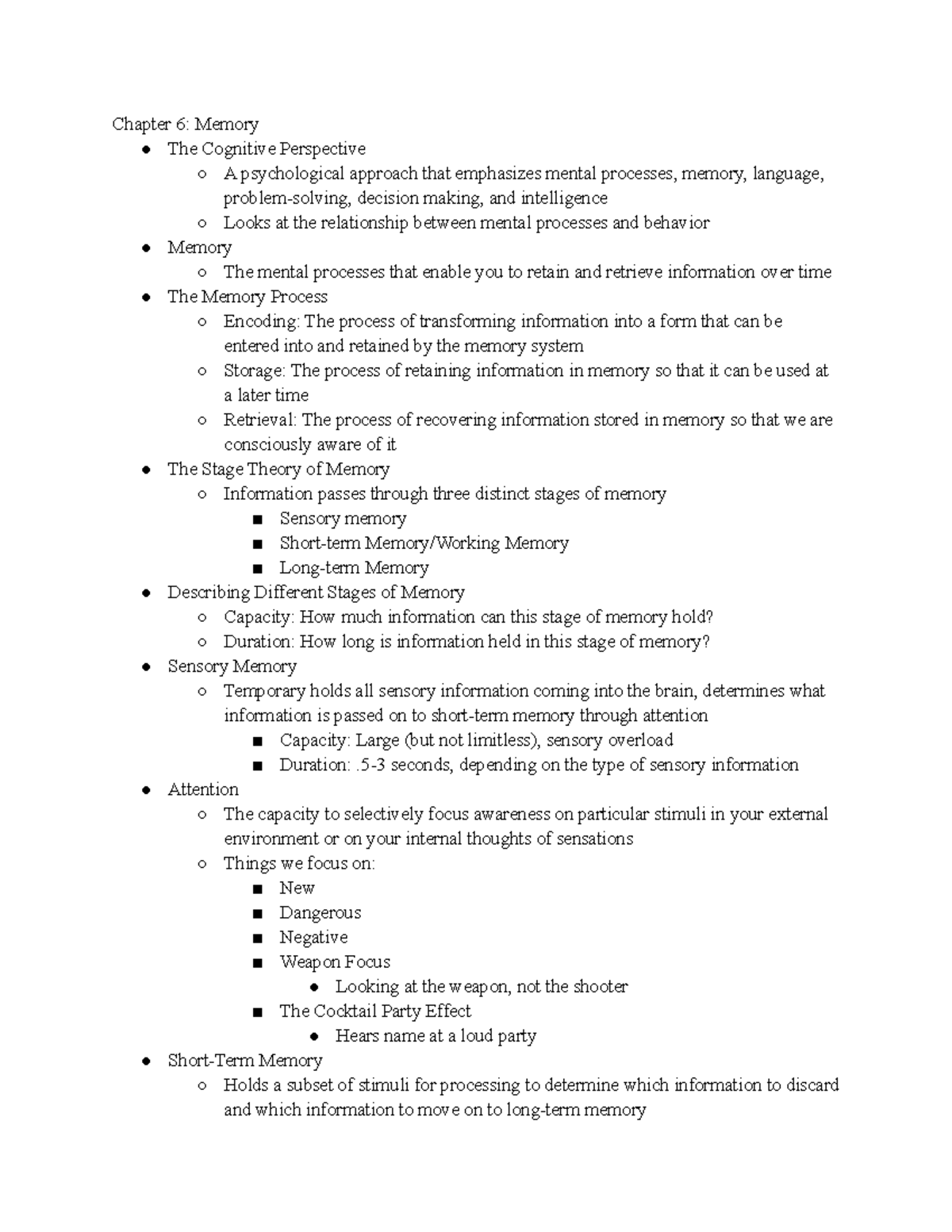 Chapter 6 - Lecture Notes for Dr. Frei - Chapter 6: Memory The ...