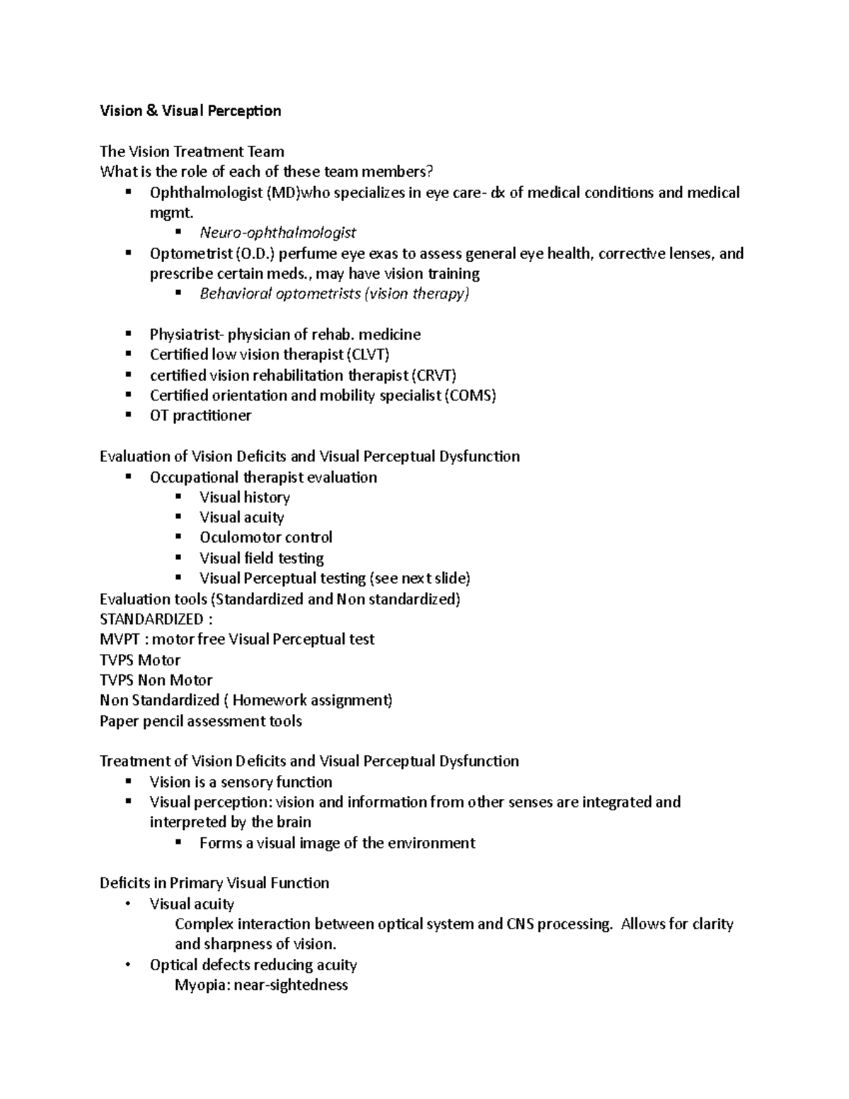 Chap 8 - Notes 2023 Chap 8 - Vision & Visual Perception The Vision ...