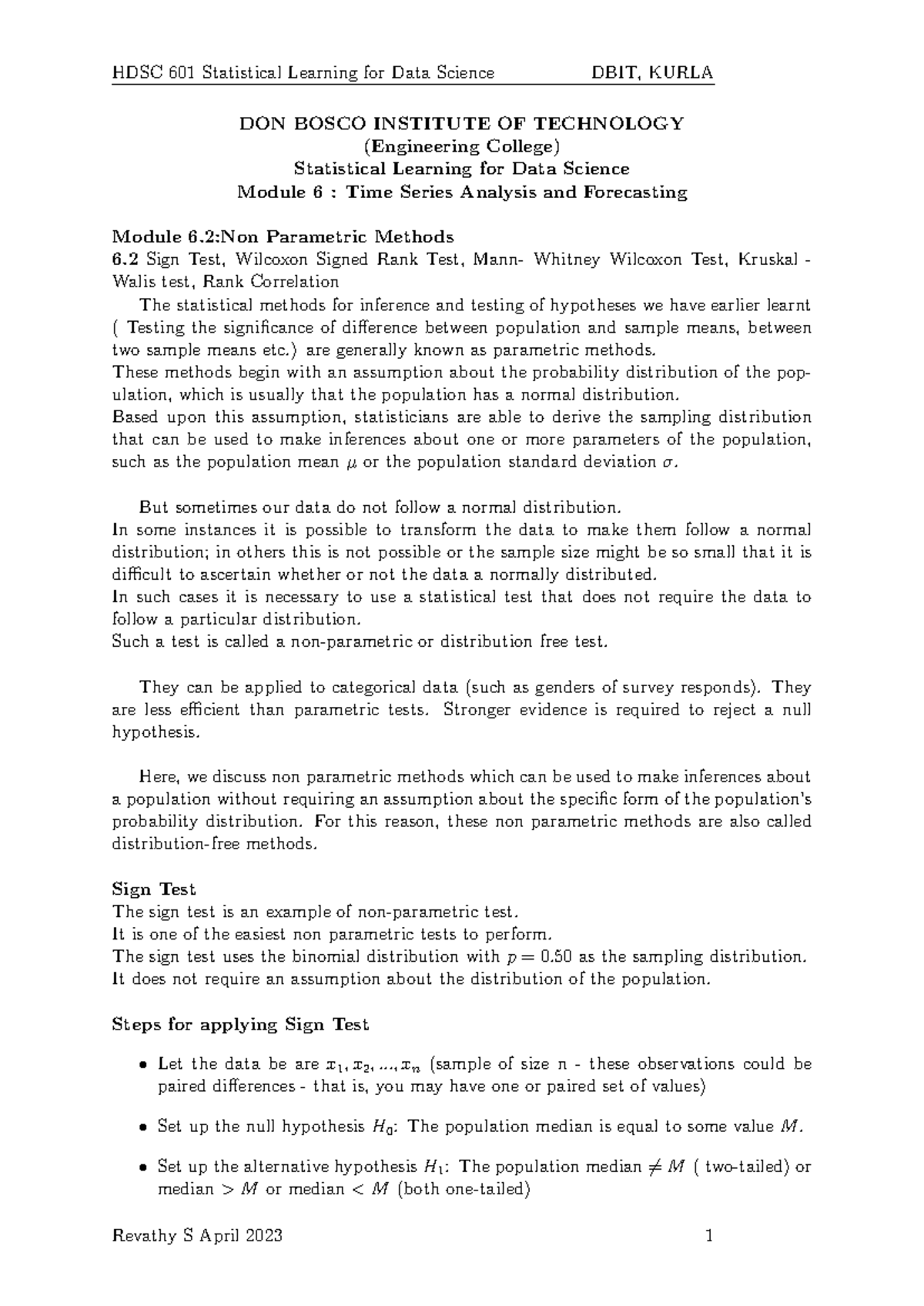 2.Non Parametric Tests - HDSC 601 Statistical Learning for Data Science ...