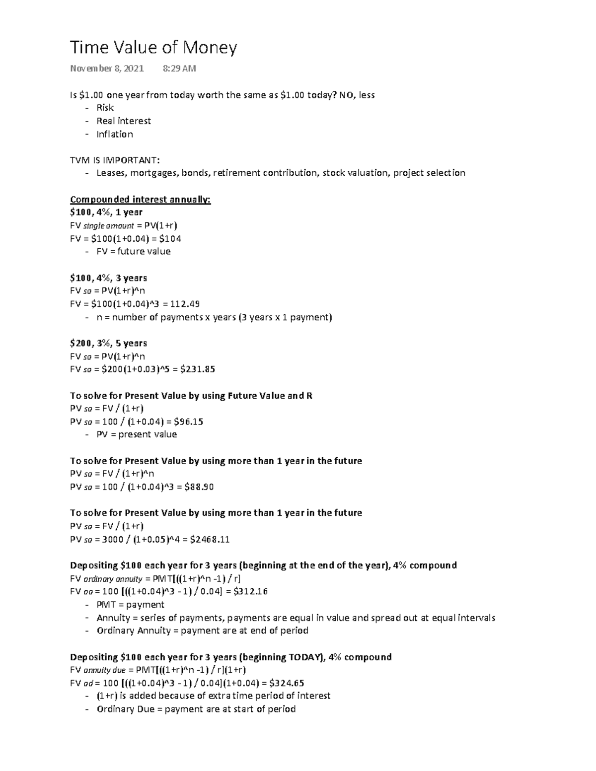 TVM Formulas - nov 8th no i cannot make it more descriptive - BU 111 ...