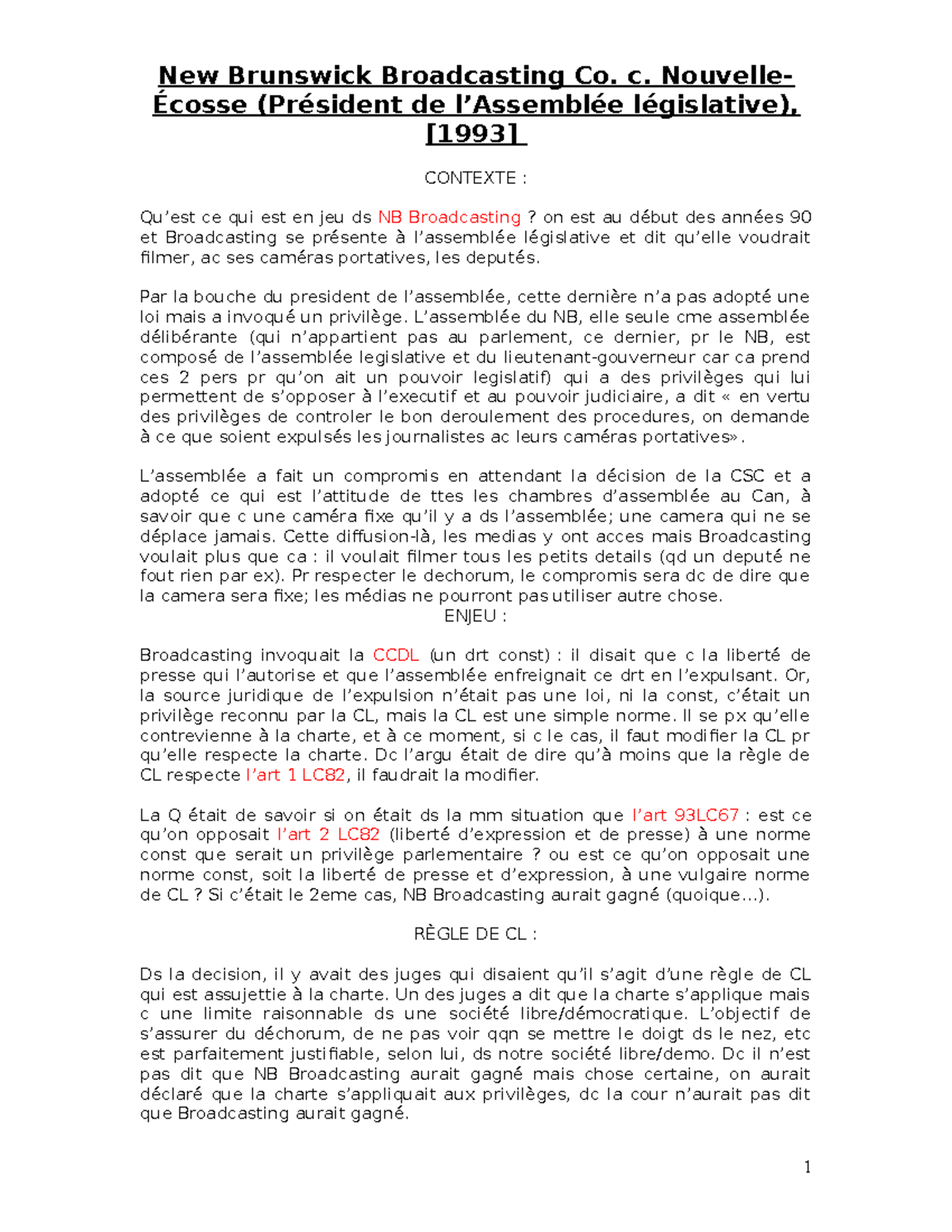 NB Broadcasting - Prof.: Jean Leclair - New Brunswick Broadcasting Co. c. Nouvelle- Écosse - Studocu