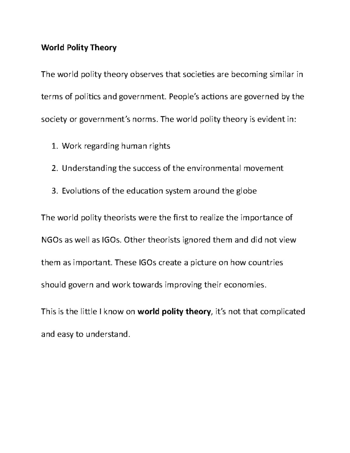 UNIT 1 POLS1503 World Polity Theory - World Polity Theory The world ...