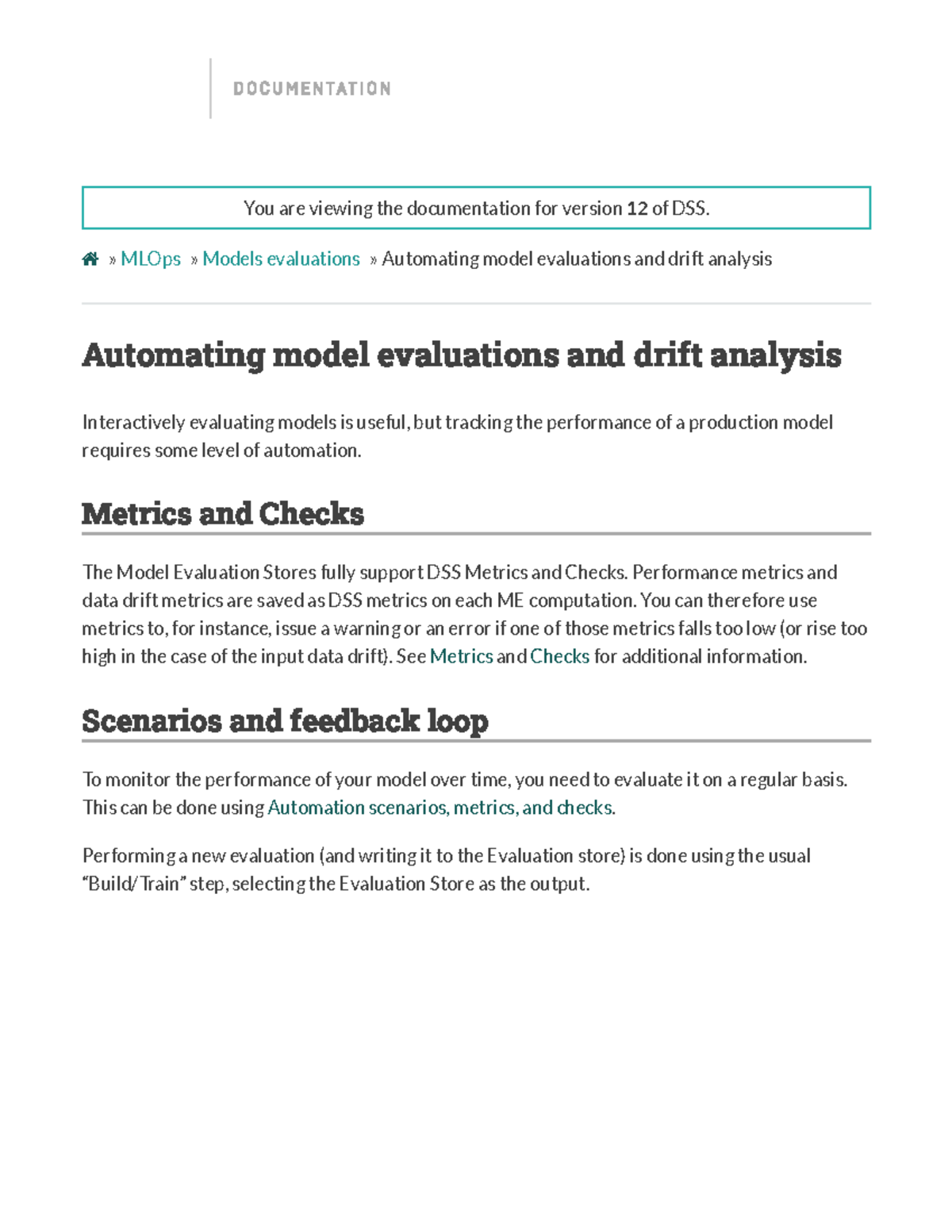 Automating model evaluations and drift analysis — Dataiku DSS 12 documentation - You are viewing ...