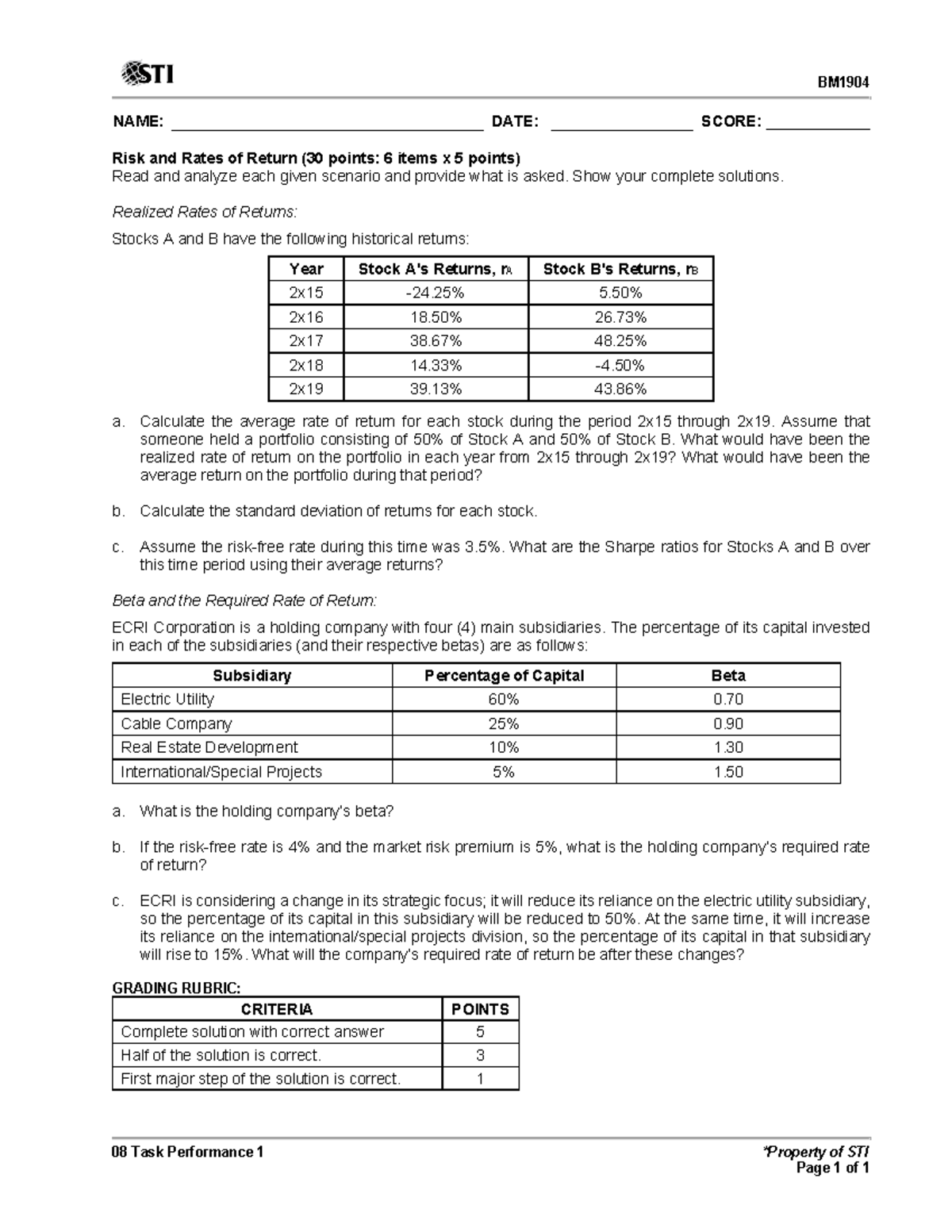 08 Task Performance 1(17) - BM 08 Task Performance 1 *Property of STI ...