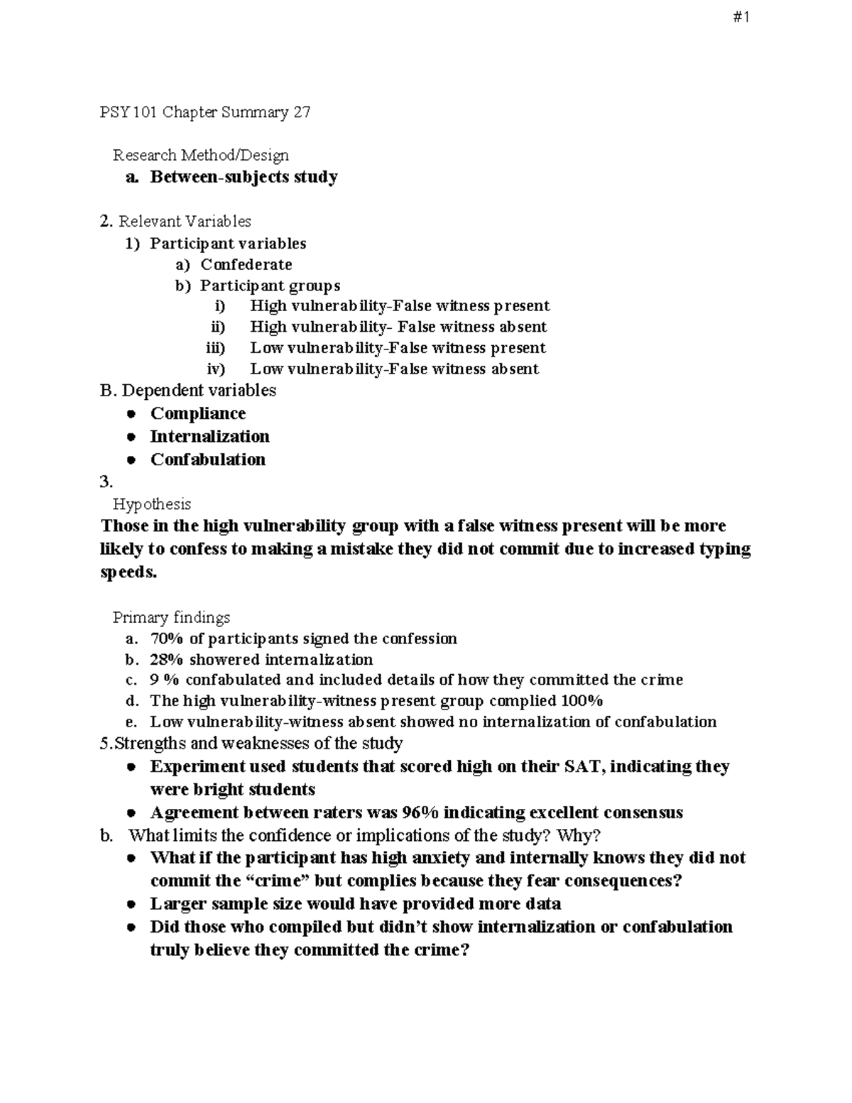 PSY101 Chapter Summary 27 - Introduction to Psychology - PSY101 Chapter Summary 27 Research ...