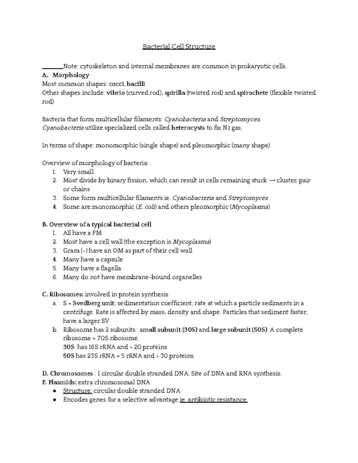 biology - 1st Midterm - Bacterial Cell Structure Note: cytoskeleton and ...