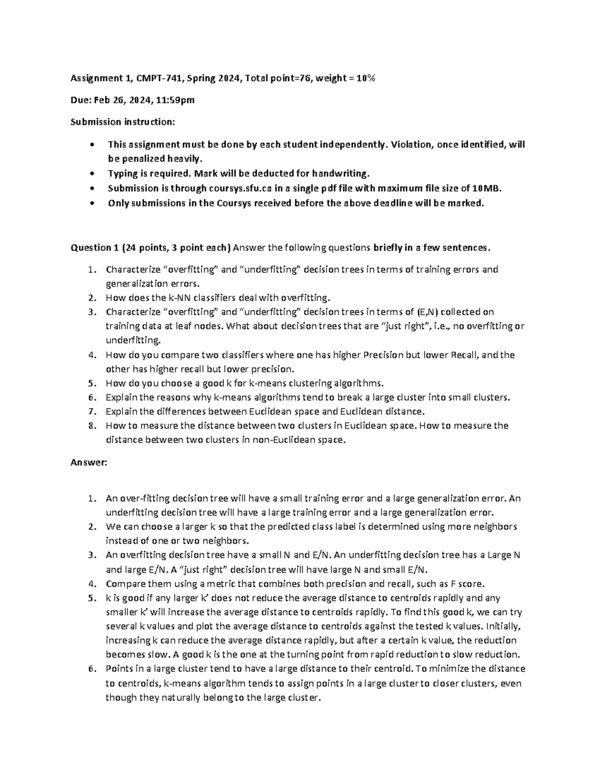 Assignment 1-answer - Assignment 1, CMPT-741, Spring 2024 , Total point= 76 , weight = 1 0 % Due ...