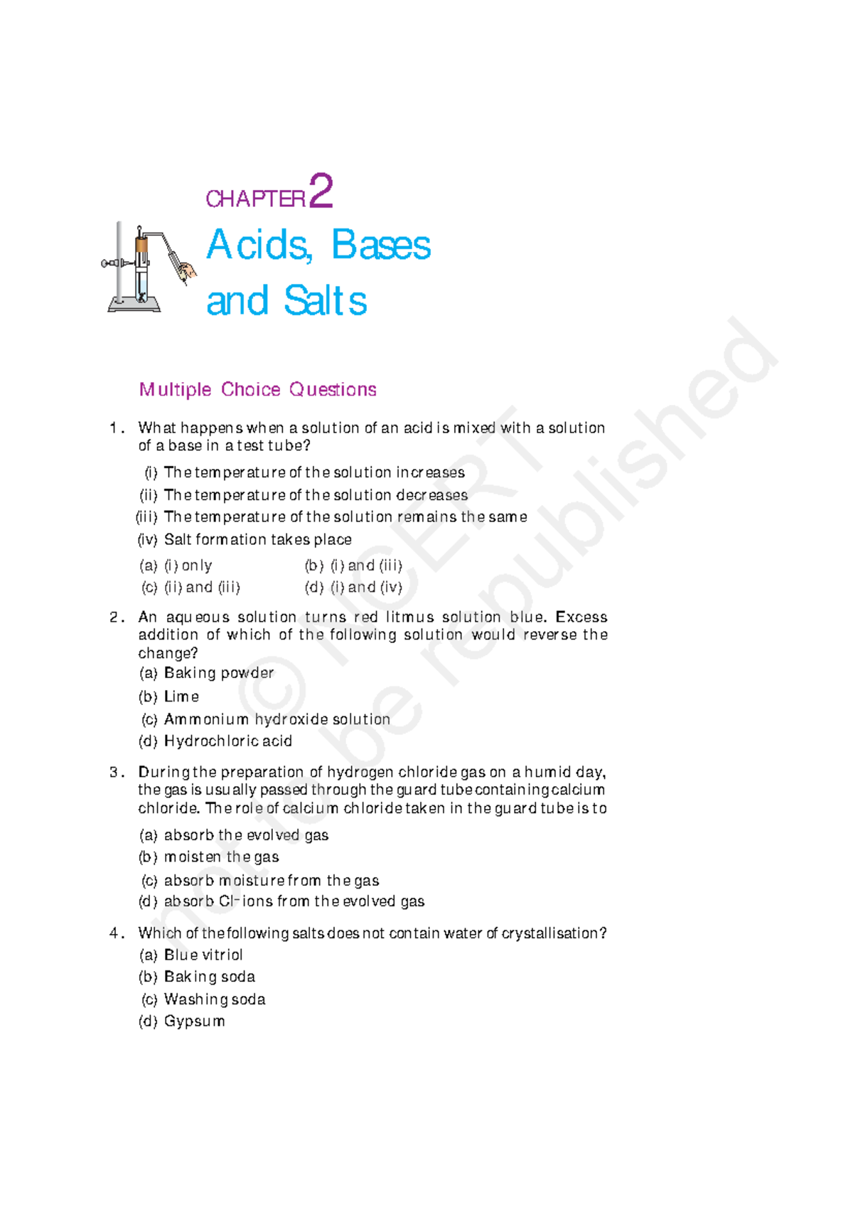 Acids, bases and salts - Multiple Choice Q uestions 1. What happens ...