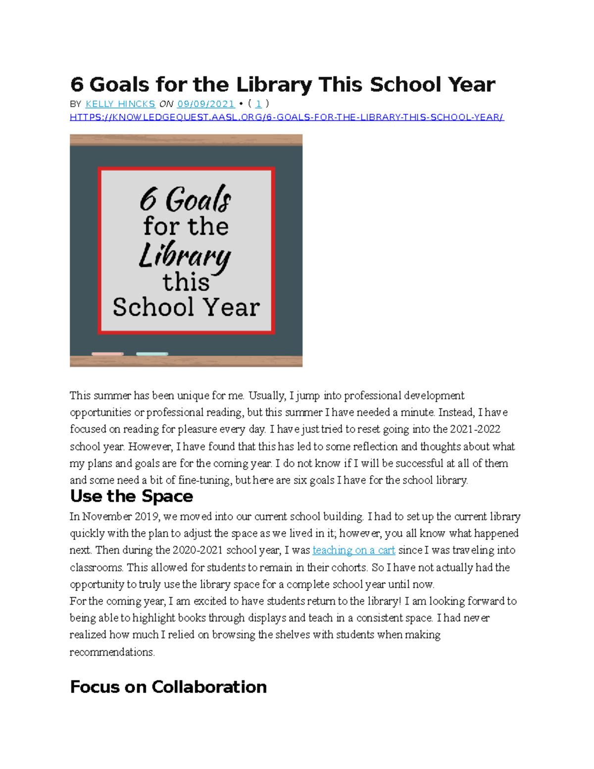 6 Goals for the Library - Usually, I jump into professional development ...