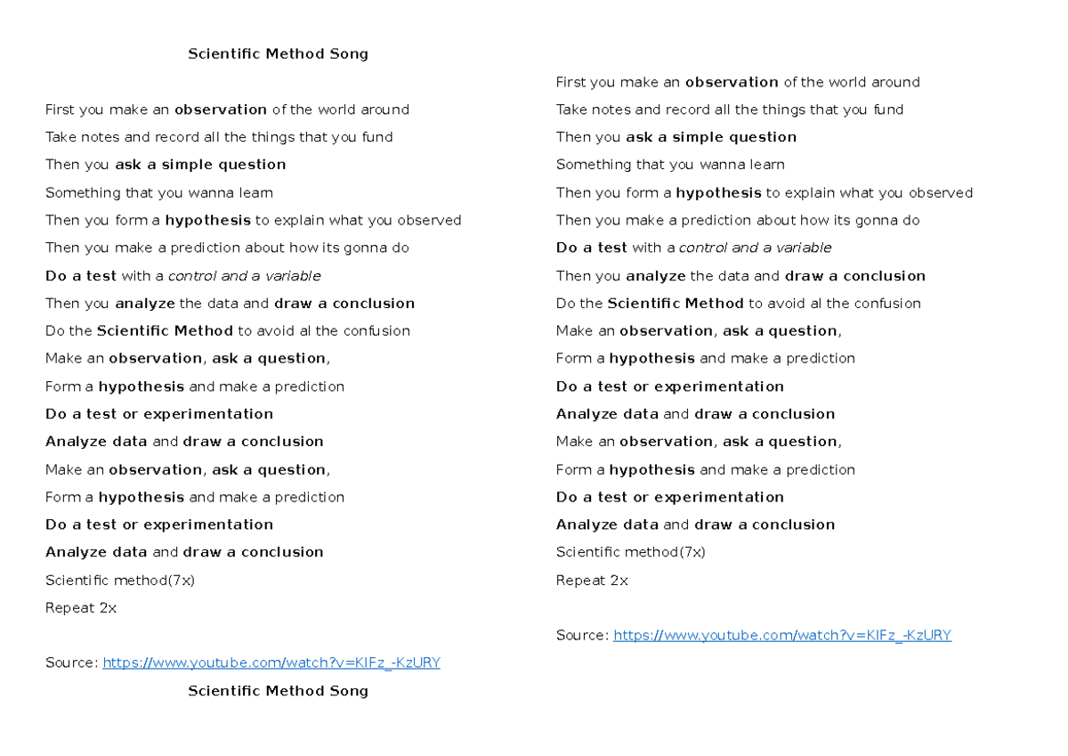 Scientific Method Song - Studocu