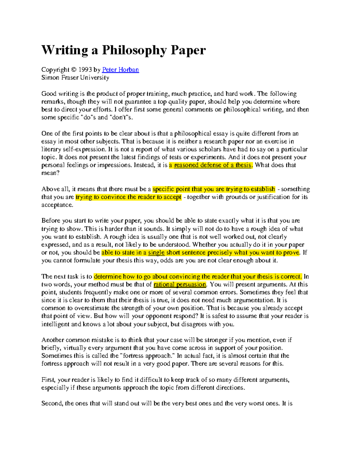 Writing a Philosophy Paper - Writing a Philosophy Paper Copyright ...