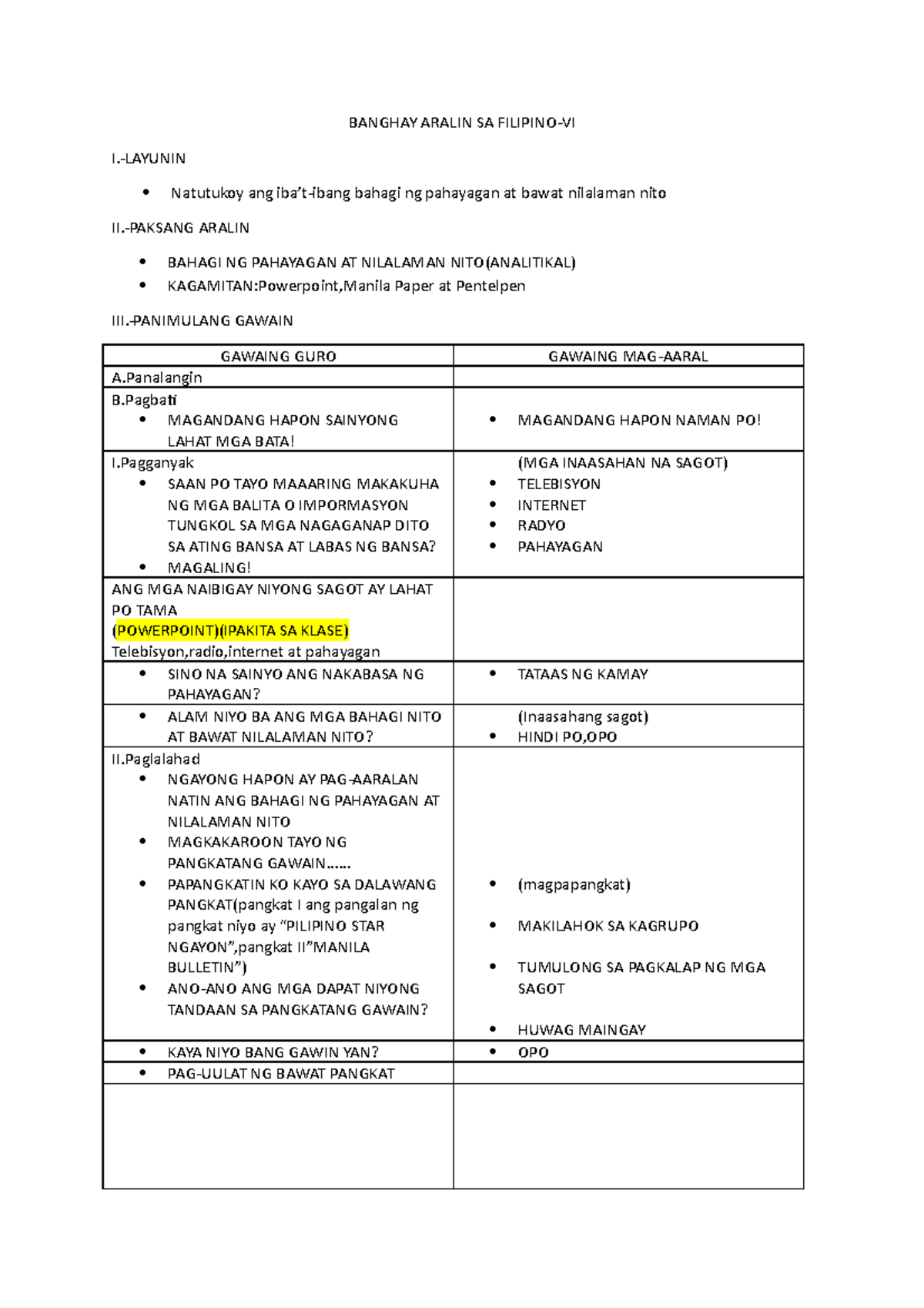 Banghay Aralin SA Filipino(MAM CHA) - BANGHAY ARALIN SA FILIPINO-VI I ...