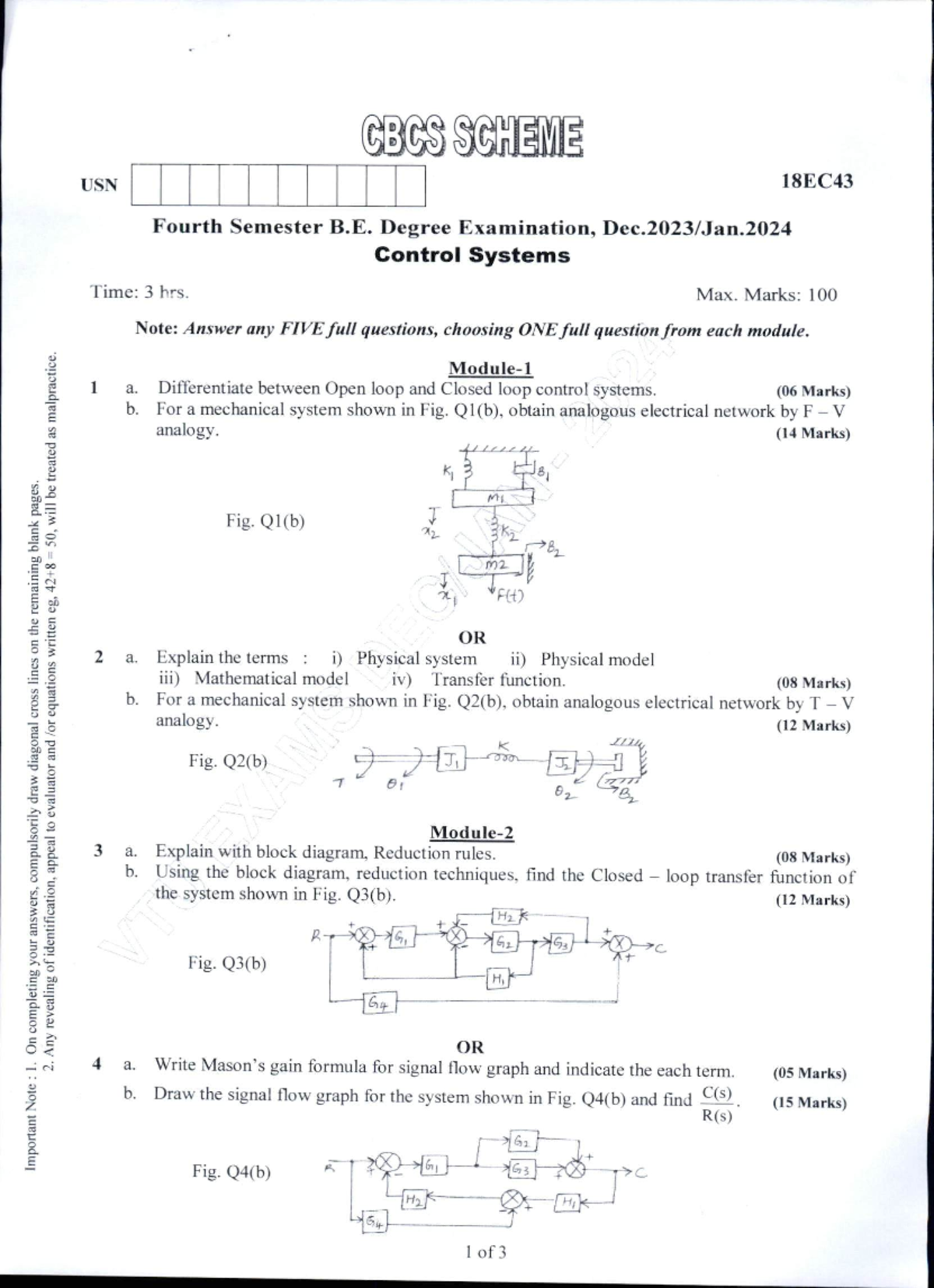 SCH 18EC43 - MQP - CBCS SCHEME USN 18EC43 Fourth Semester B. Degree Examination, Control Systems ...