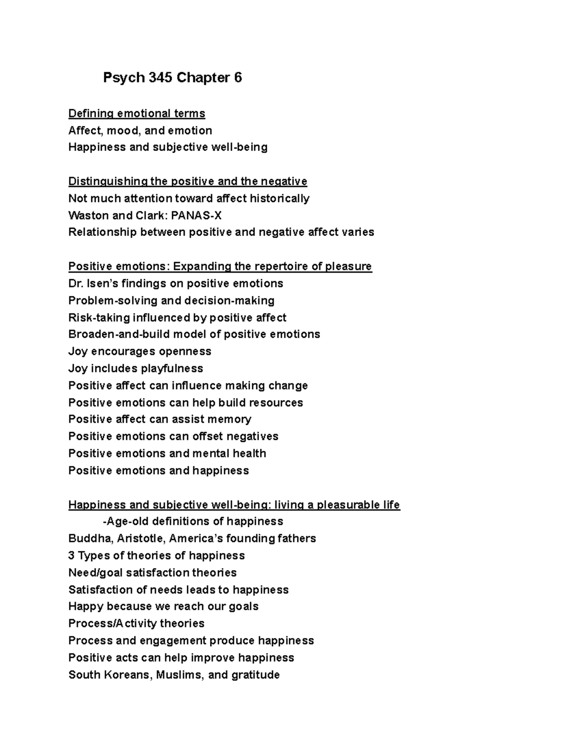 PSYC 345 Chapter 6 - Psych 345 Chapter 6 Defining emotional terms ...