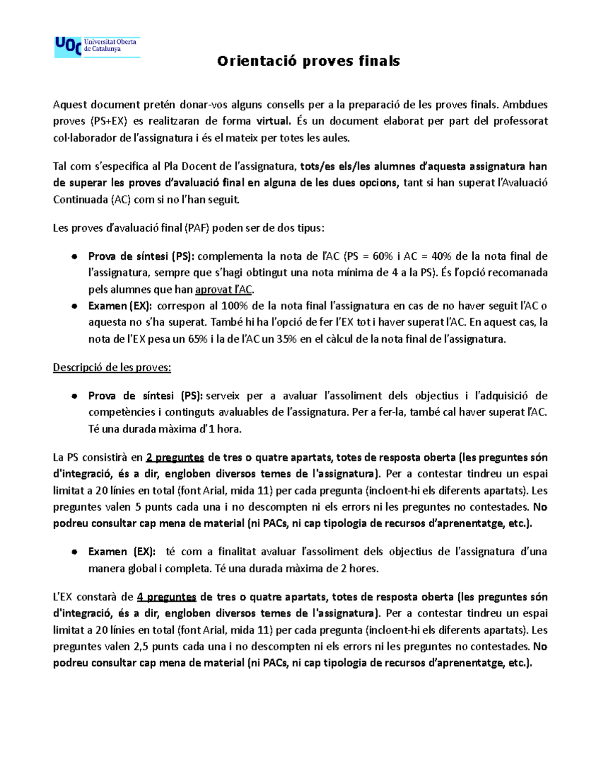 Orientacions proves finals 2021-22 2.docx - Orientació proves finals Aquest document pretén ...
