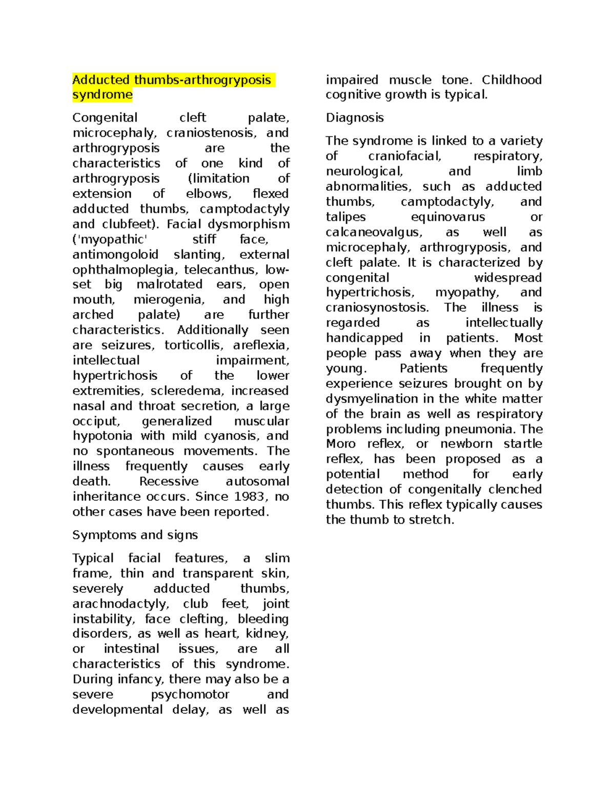 Adducted thumbs syndrome - Adducted thumbs-arthrogryposis syndrome ...