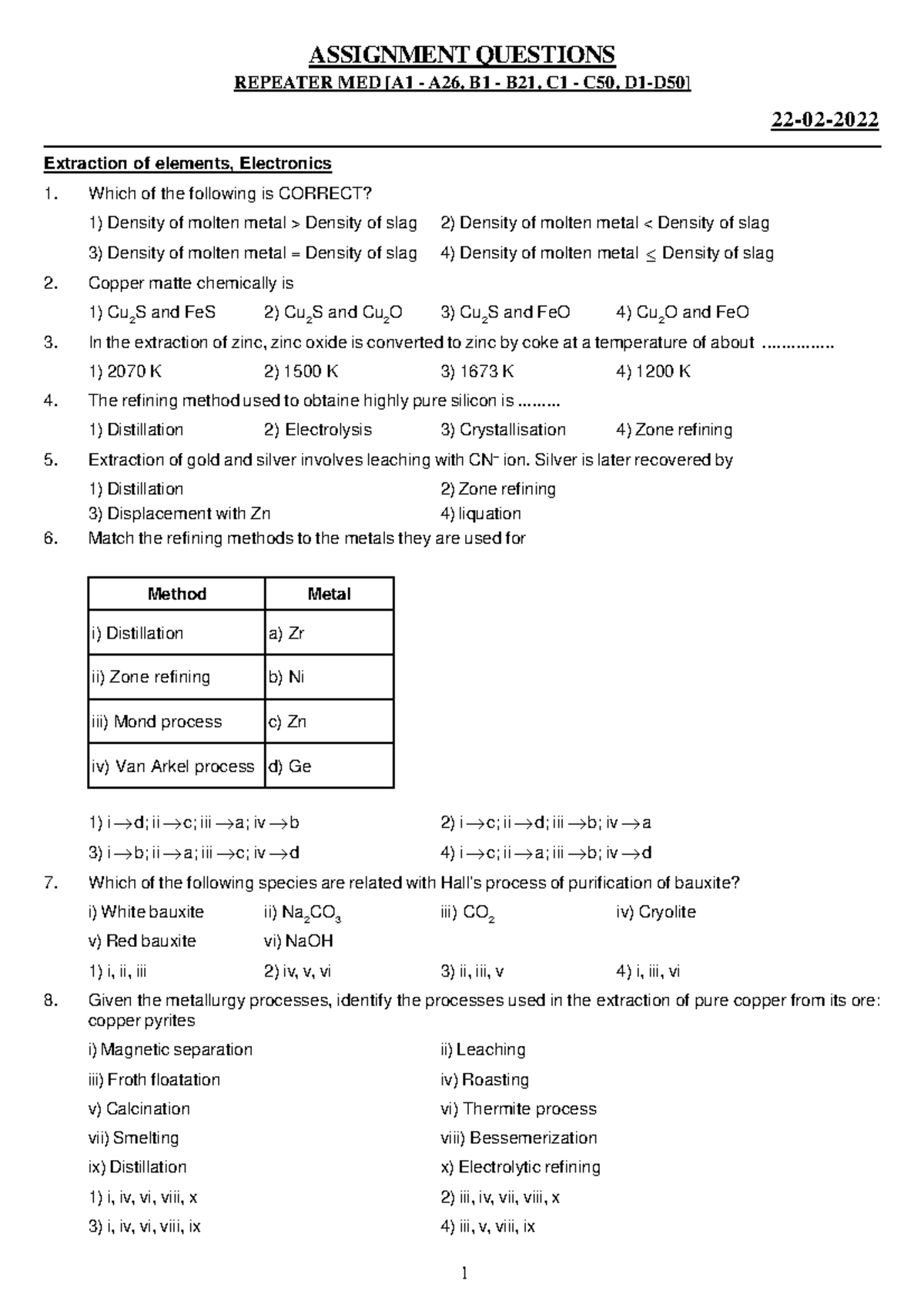 NEET Practice questions - Extraction of elements, Electronics Which of the following is CORRECT ...