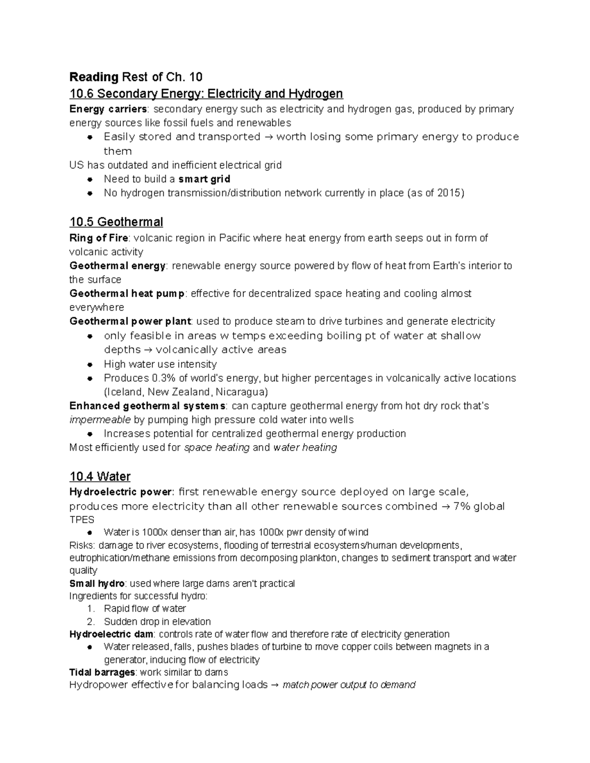 Sustainability Week 10 - Reading Rest of Ch. 10 10 Secondary Energy ...