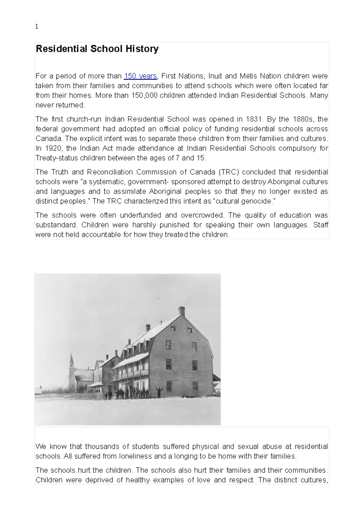 Residential School History - 1 Residential School History For a period ...