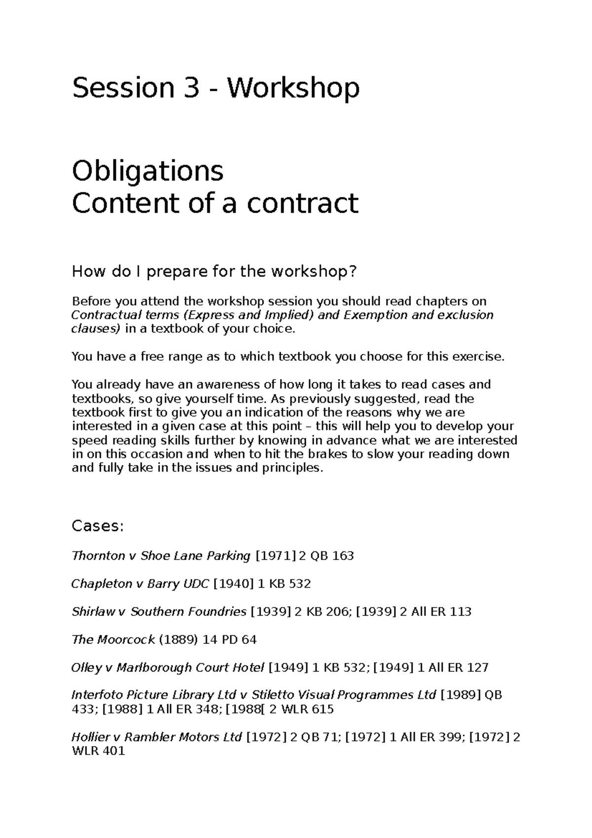 Obligs LAW136 - Session 3 (Workshop) 23-24) - Session 3 - Workshop ...