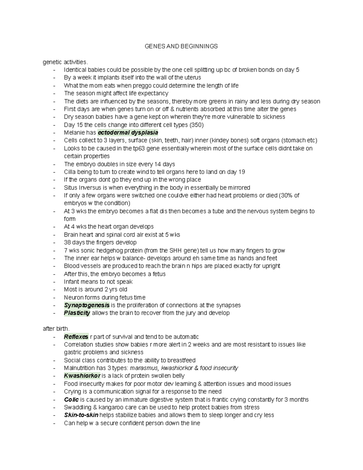 Babies and genetic activity - GENES AND BEGINNINGS genetic activities ...