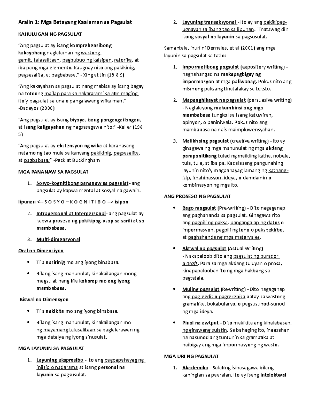 Aralin 1 at 2 - Lecture notes 3-7 - Komunikasyon Sa Akademikong ...