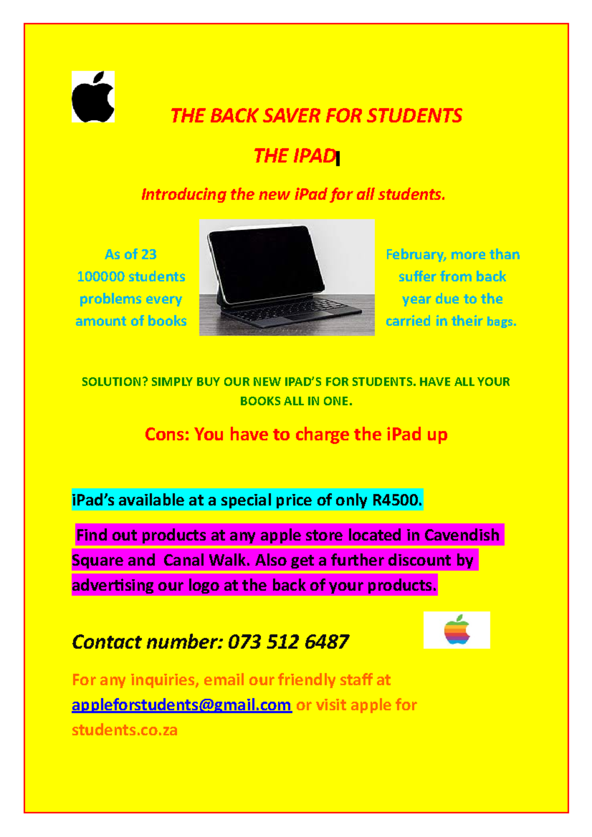 English Advert - THE BACK SAVER FOR STUDENTS THE IPAD Introducing the ...