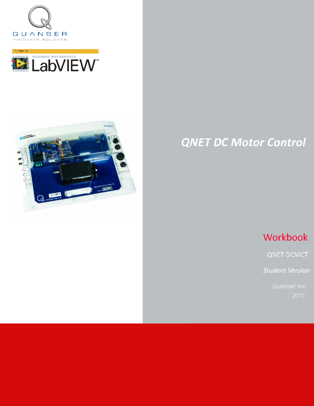 Tutorial work - 5 - Lab reports - QNET DC Motor Control Workbook QNET DCMCT Student Version ...