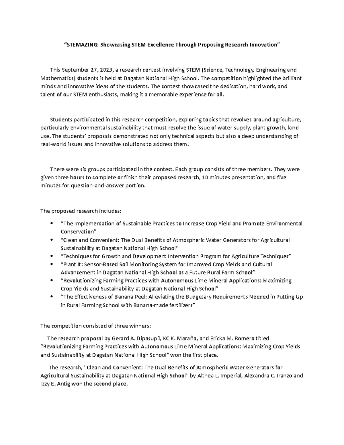 Stemazing News Letter - “STEMAZING: Showcasing STEM Excellence Through ...