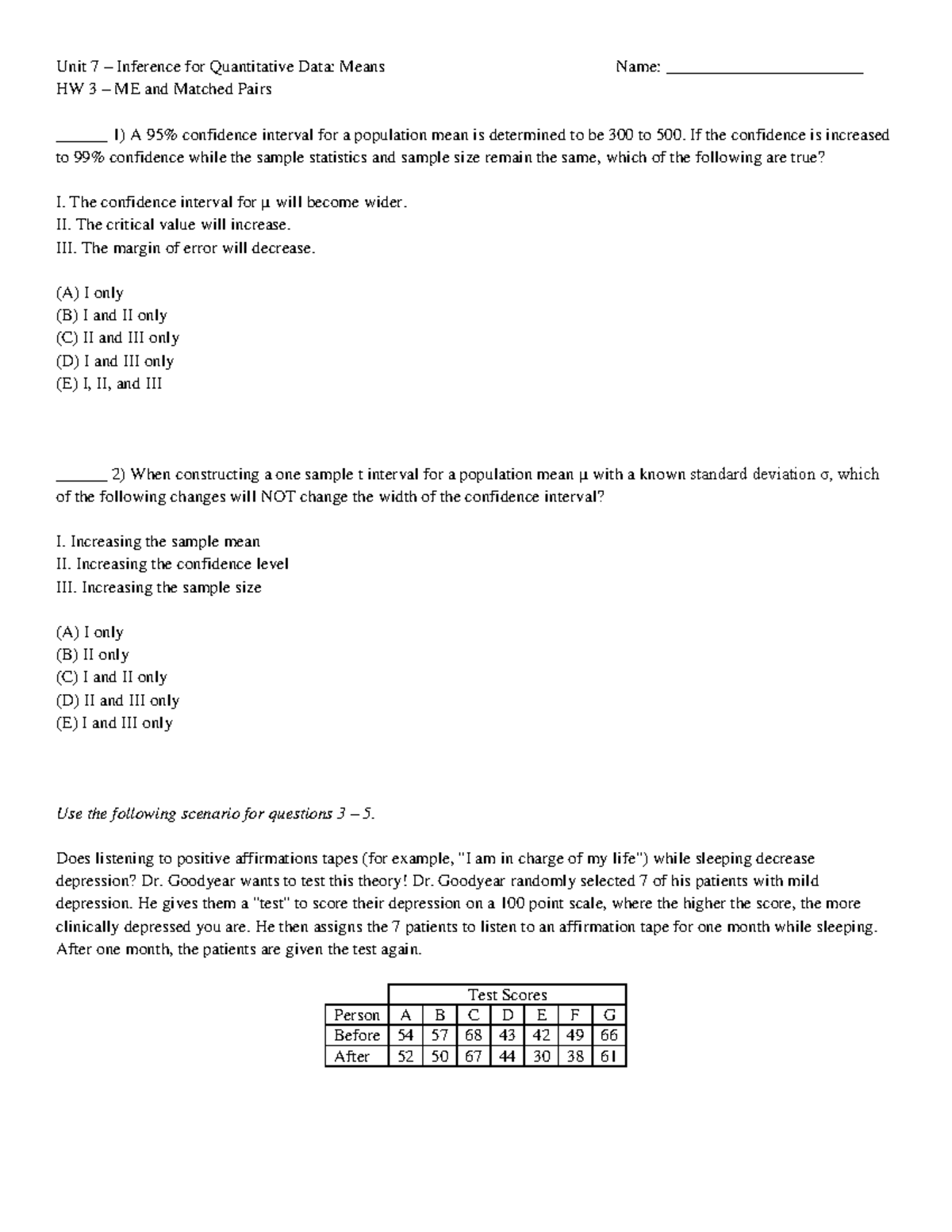 HW 3 - Paried Data and Comparing Populations - Unit 7 – Inference for ...