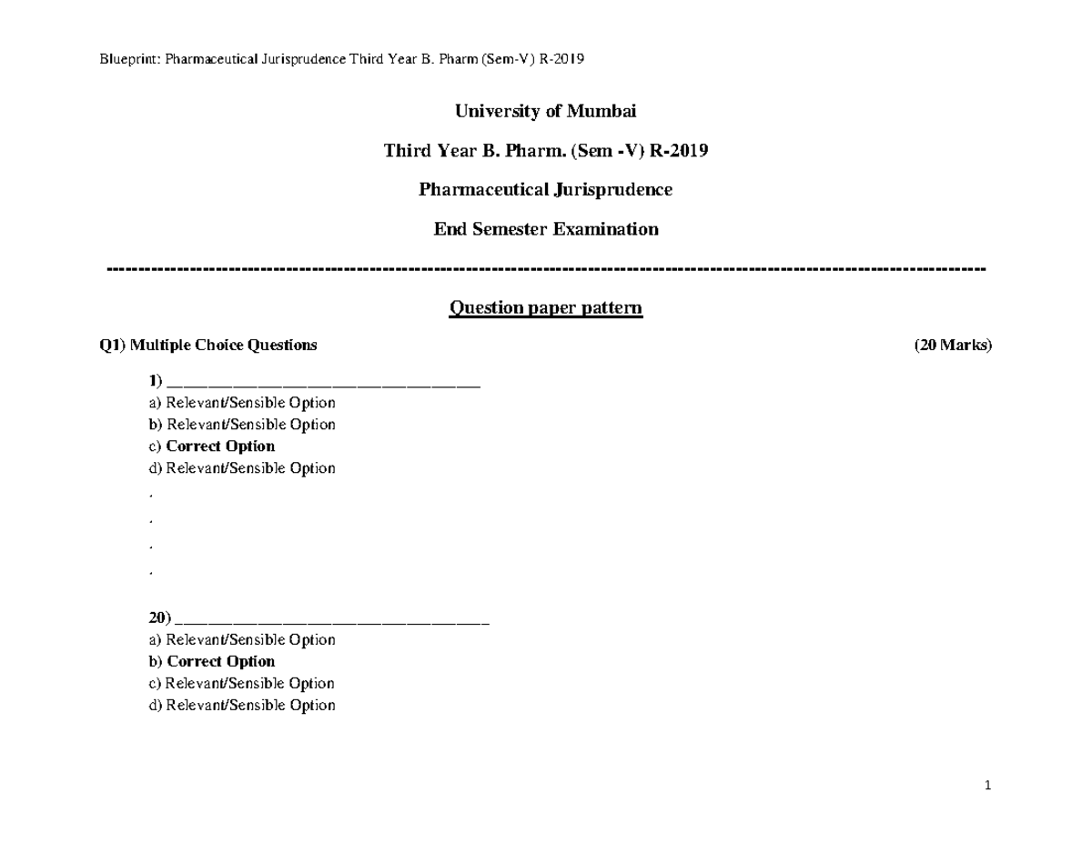 Blueprint Pharmaceutical Jurisprudence TY B.Pharm. Sem-V R-2019 ...