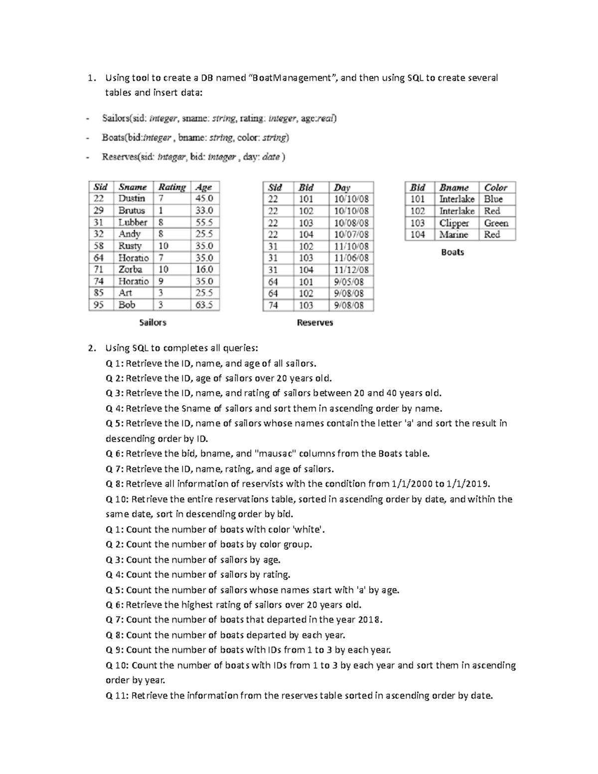 Lab Using SQL to complete Boat Management - Using tool to create a DB ...