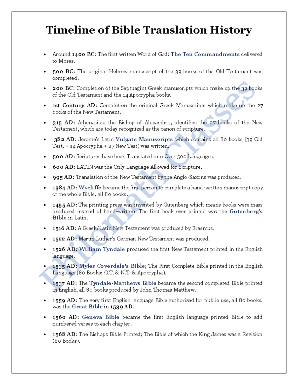 Timeline of Bible Translation History-2 - • 500 BC: The original Hebrew ...