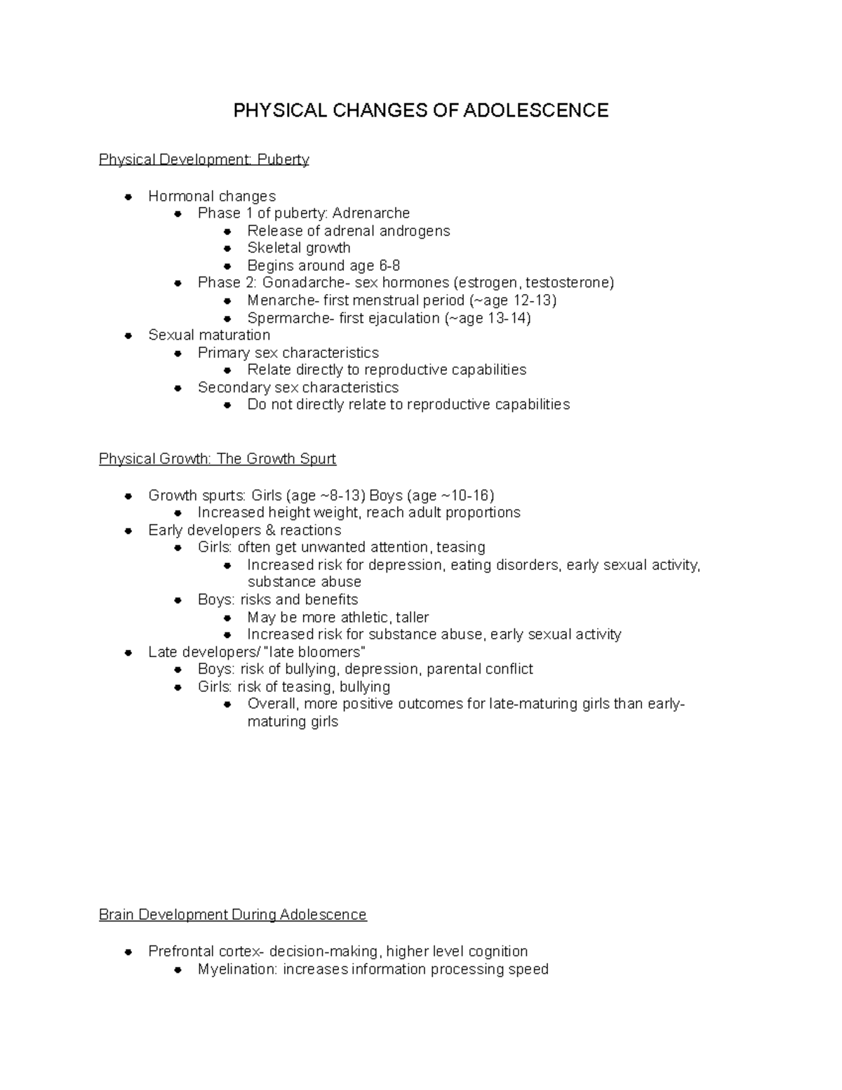 PSY 230 Module 7 Part 1 Notes Physical Changes of Adolescence ...