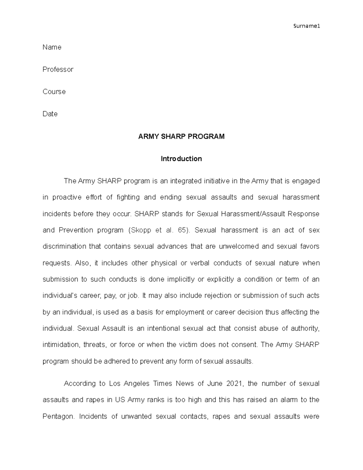 THE IMPORTANCE OF ARMY SHARP PROGRAM IN USA - Name Professor Course ...