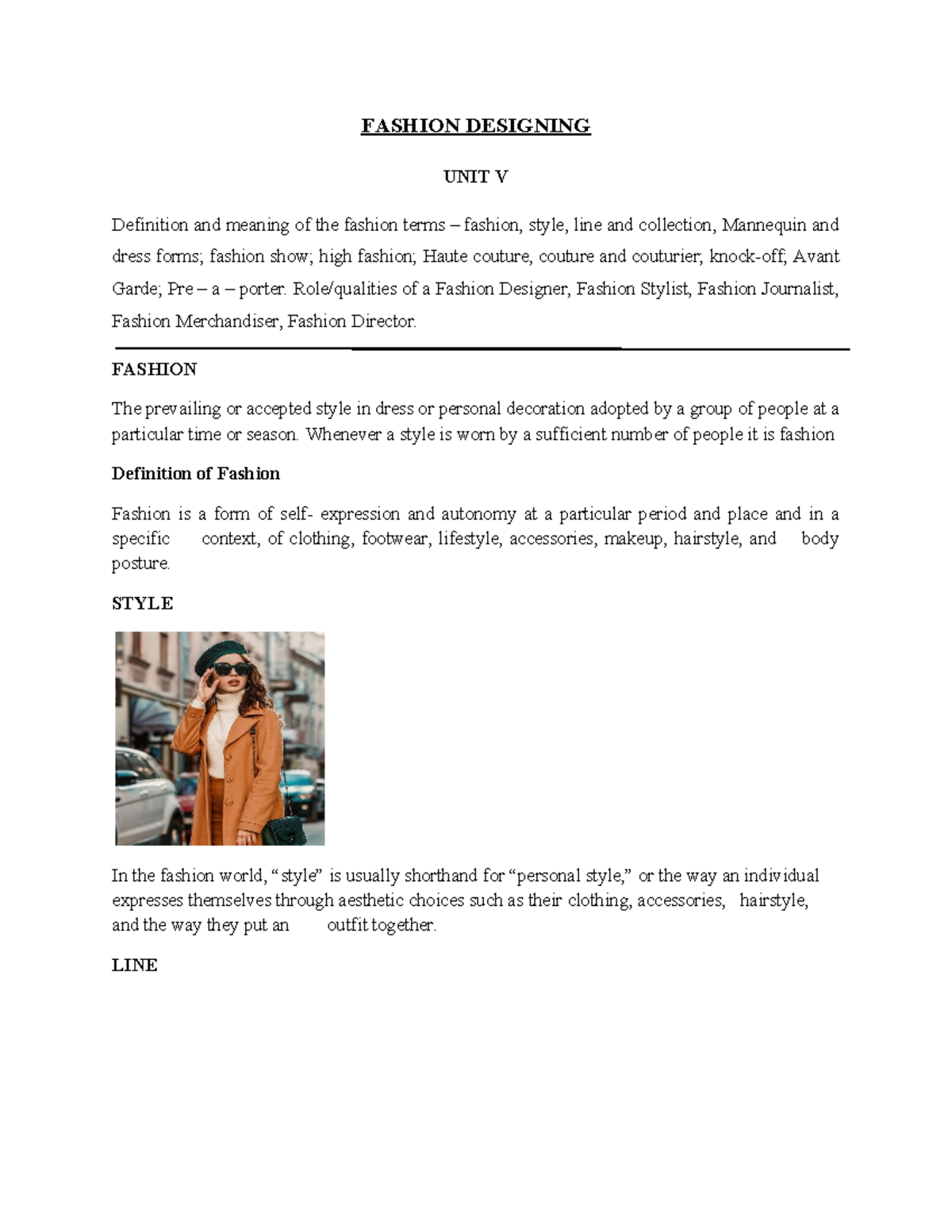 UNIT-5 - FASHION DESIGNING UNIT V Definition and meaning of the fashion ...