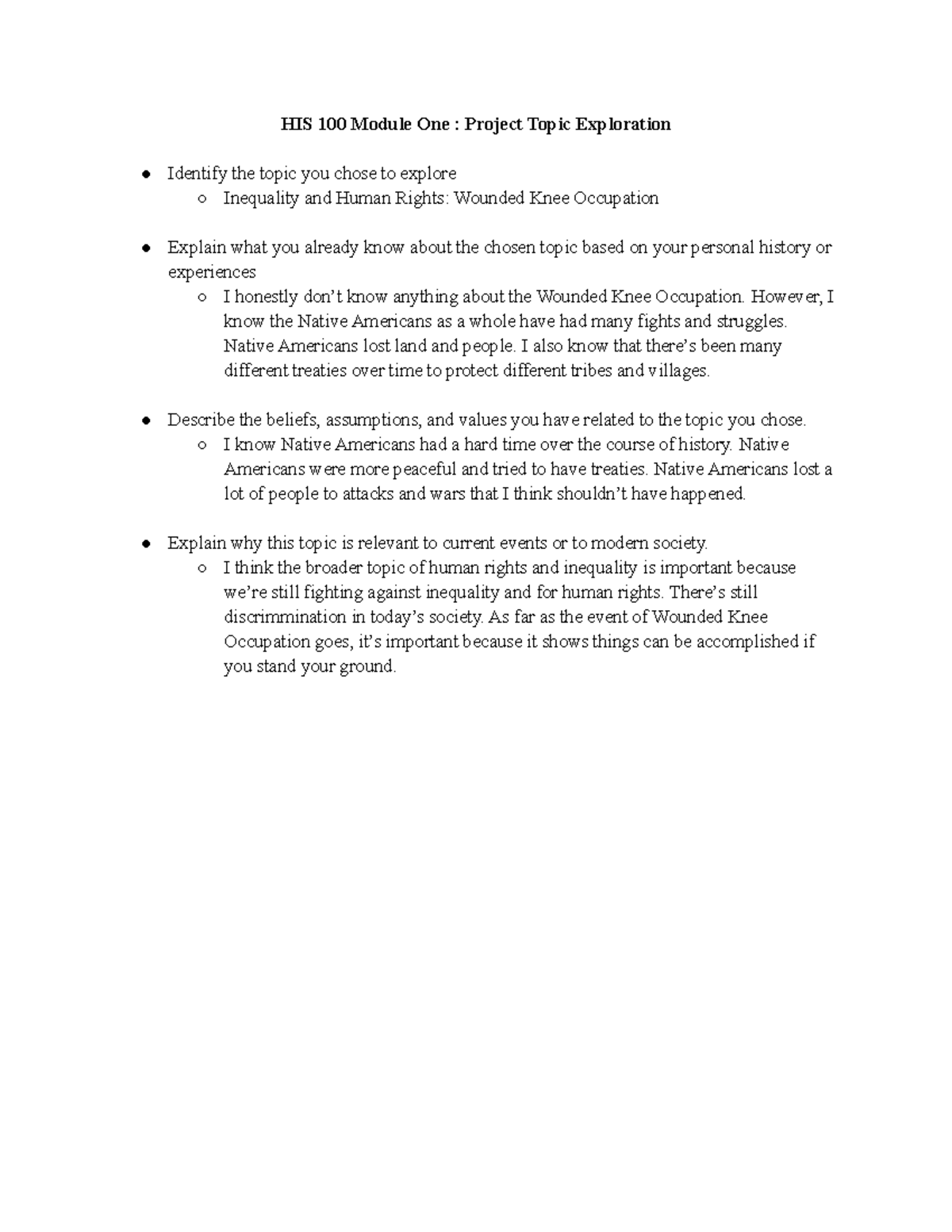 HIS 100 Module One - Project Topic Exploration - HIS 100 Module One ...