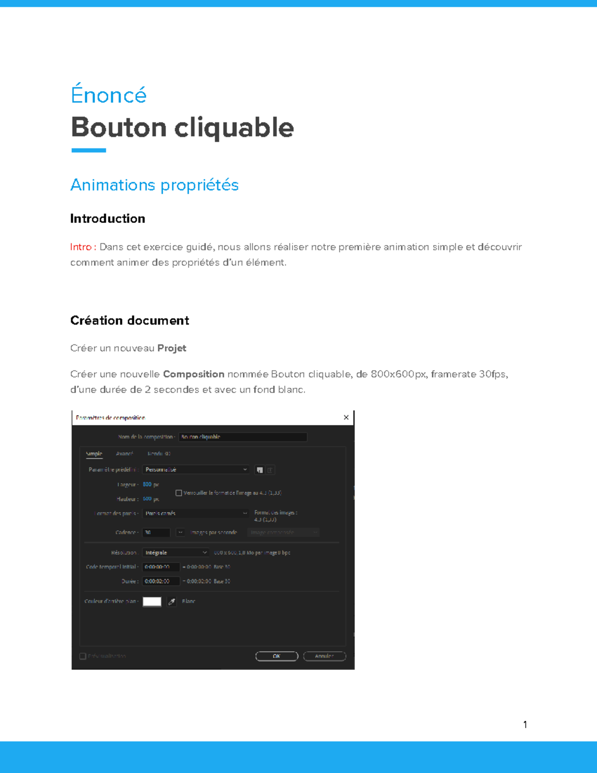 1. Bouton - Animations propriétés - Énoncé Bouton cliquable Animations ...