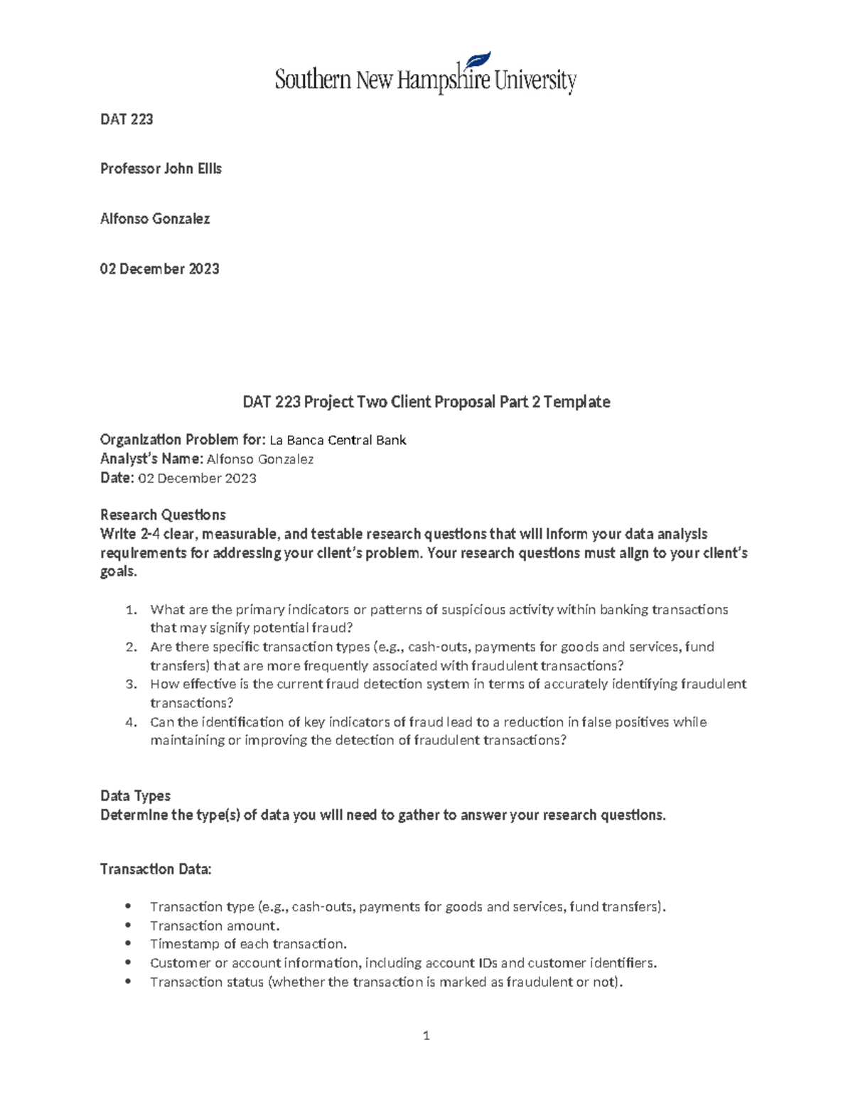 Module 6 project 2 - DAT 223 Professor John Ellis Alfonso Gonzalez 02 December 2023 DAT 223 ...