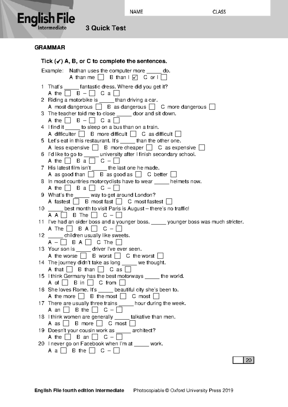 EF4e int quicktest 03 - 3 Quick Test English File fourth edition ...