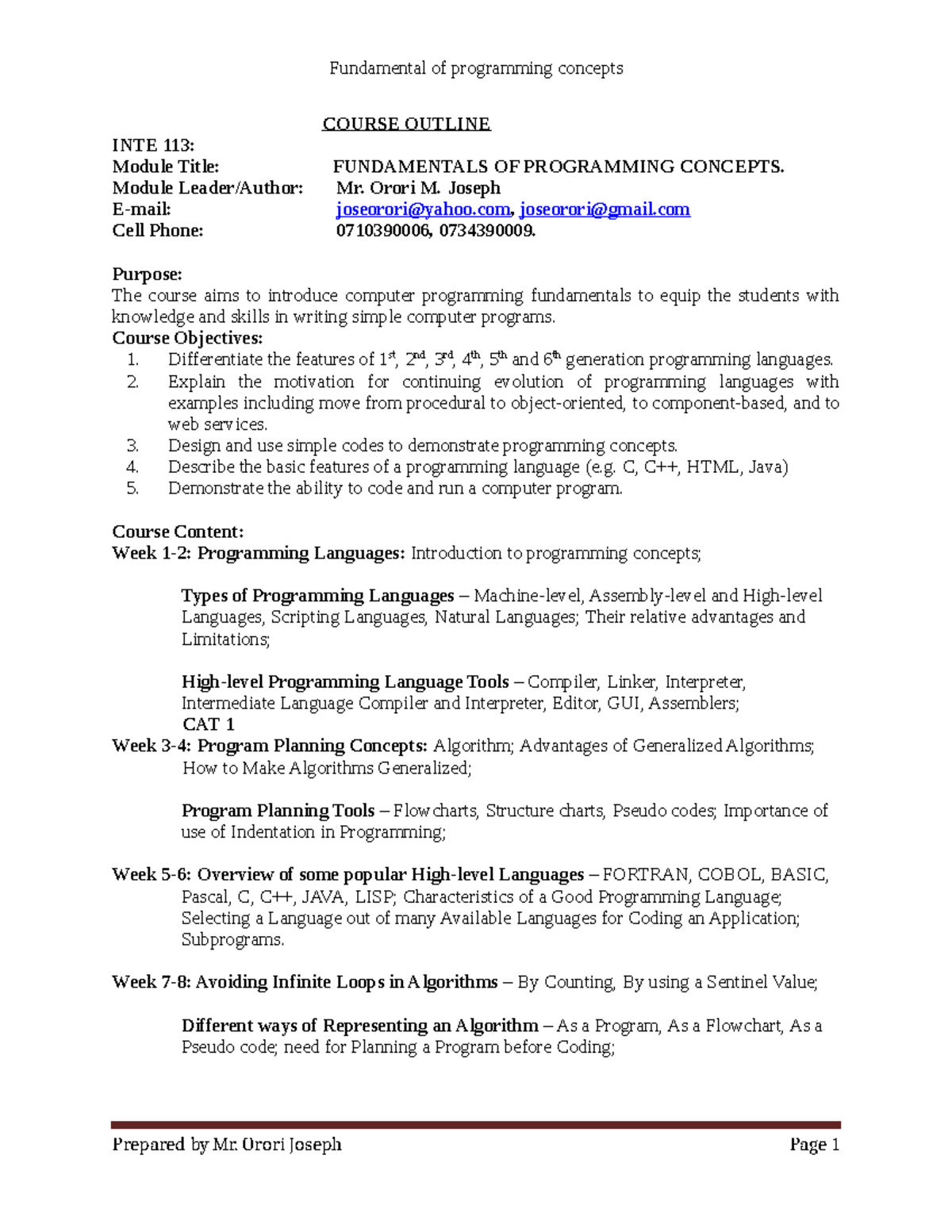 INTE 113notes - Technology notes - COURSE OUTLINE INTE 113: Module ...