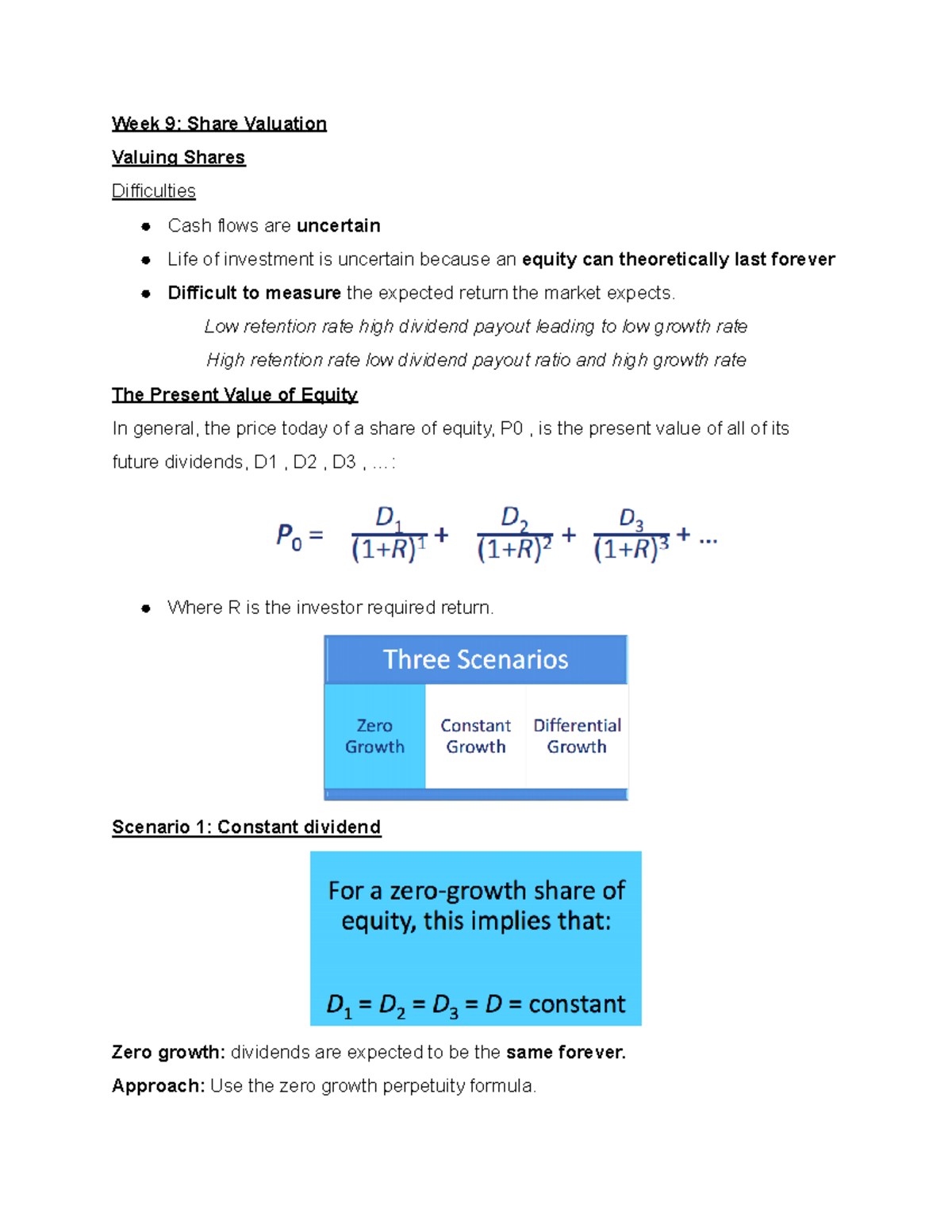 Week 9 Share Valuation - Lecture notes 9 - Week 9: Share Valuation ...