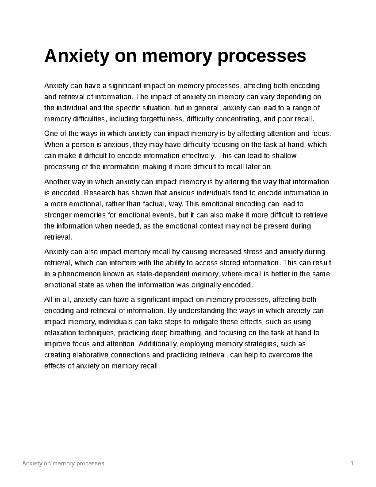 Anxiety on memory processes - The impact of anxiety on memory can vary ...