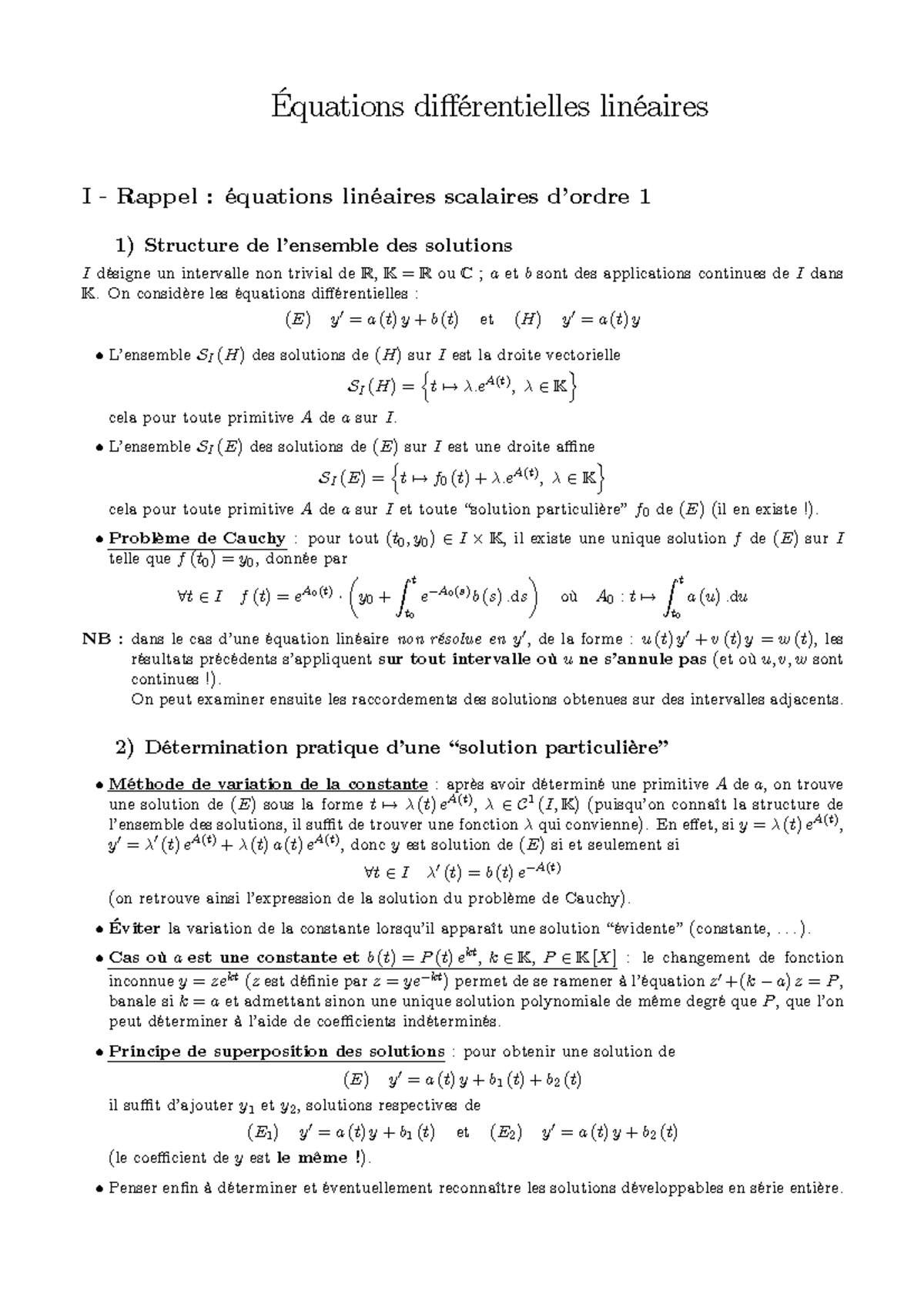 Equation Différentielle - 10. Équations différentielles linéaires II - Rappel : équations ...