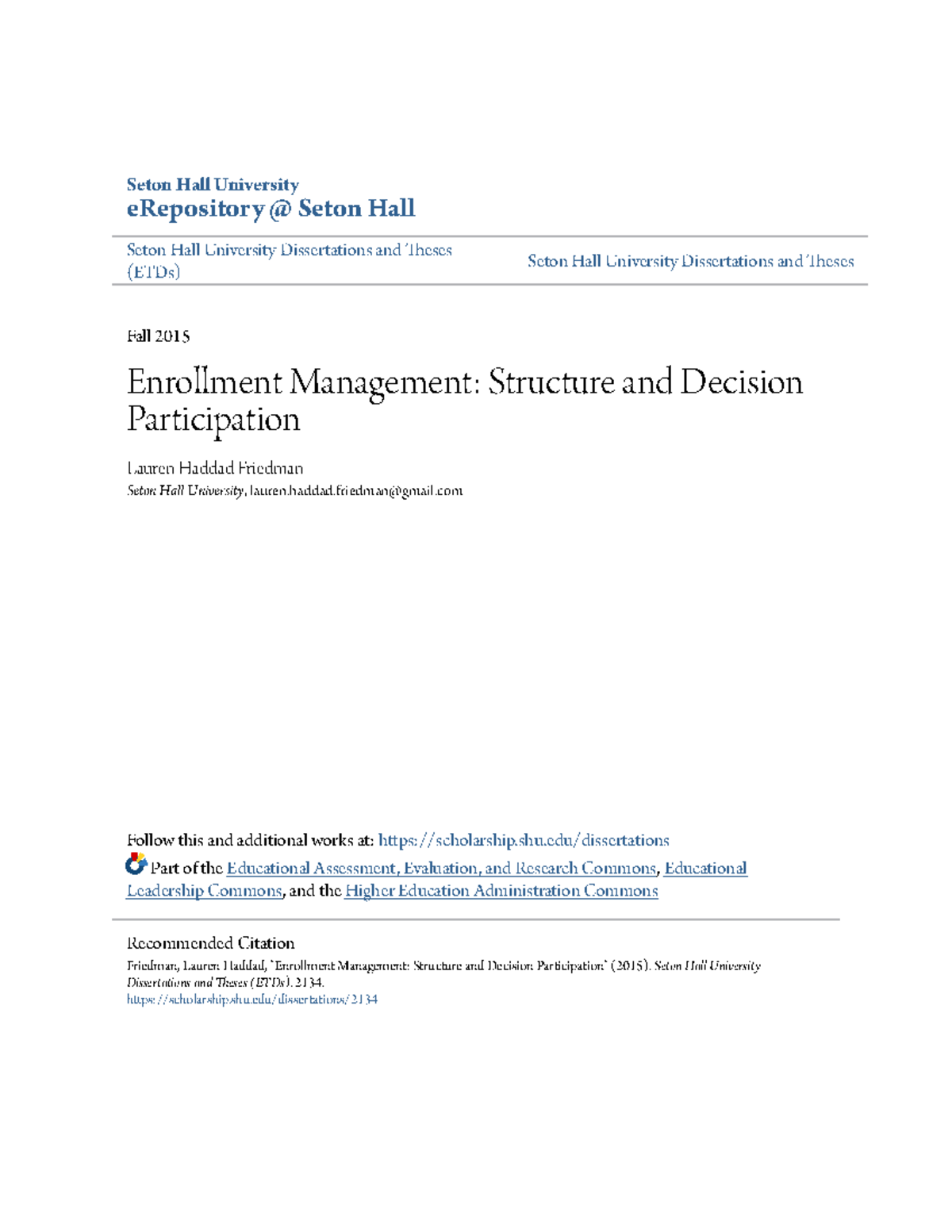 Enrollment Management Structure and Decision Participation - Seton Hall ...