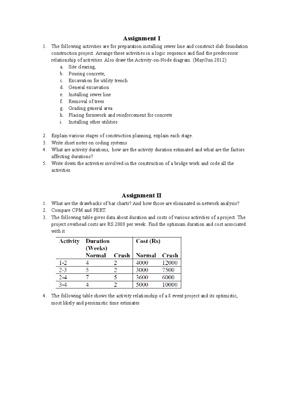 Assignments - study materials - Assignment I The following activities ...