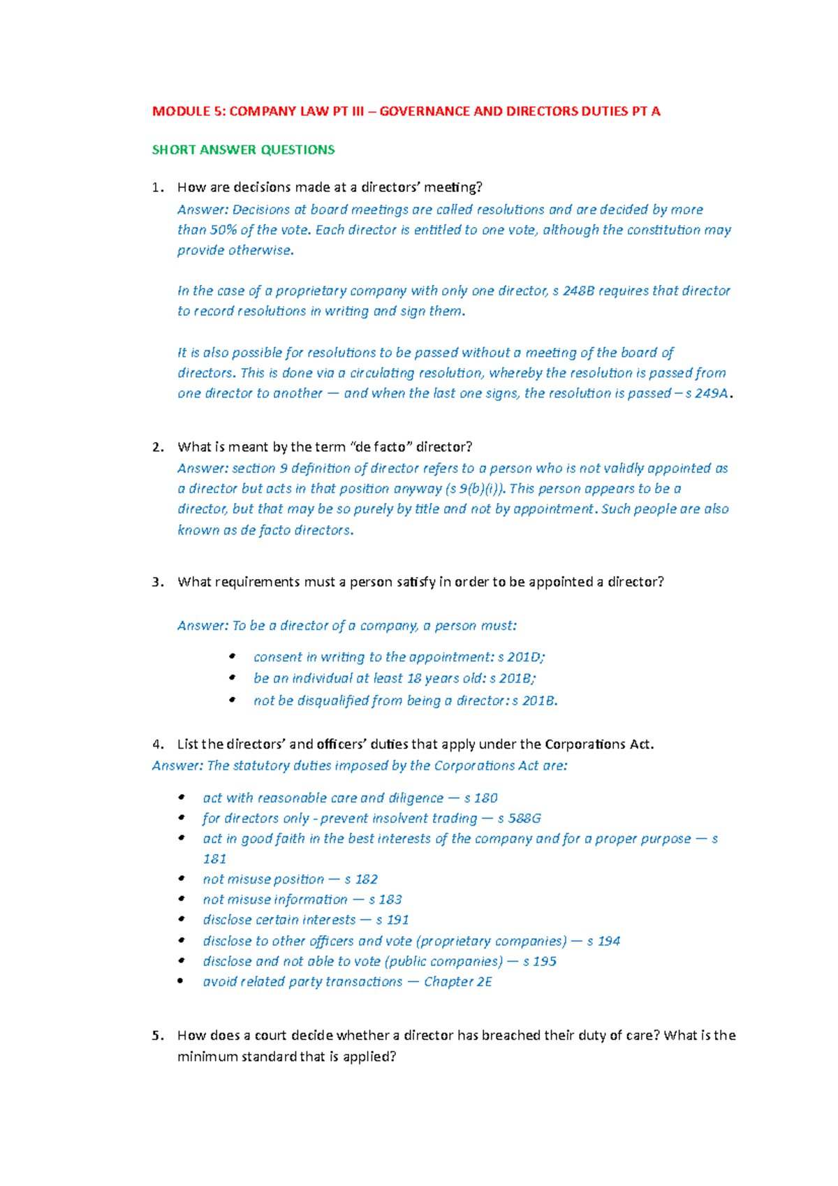 Module 5 - Part III Tutorial Questions & Answers - MODULE 5: COMPANY ...