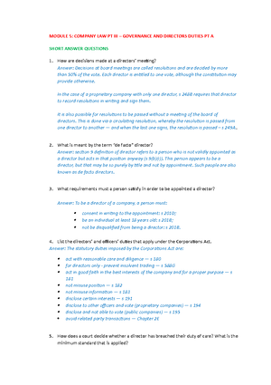 Module 5 - Part III Tutorial Questions & Answers - MODULE 5: COMPANY ...