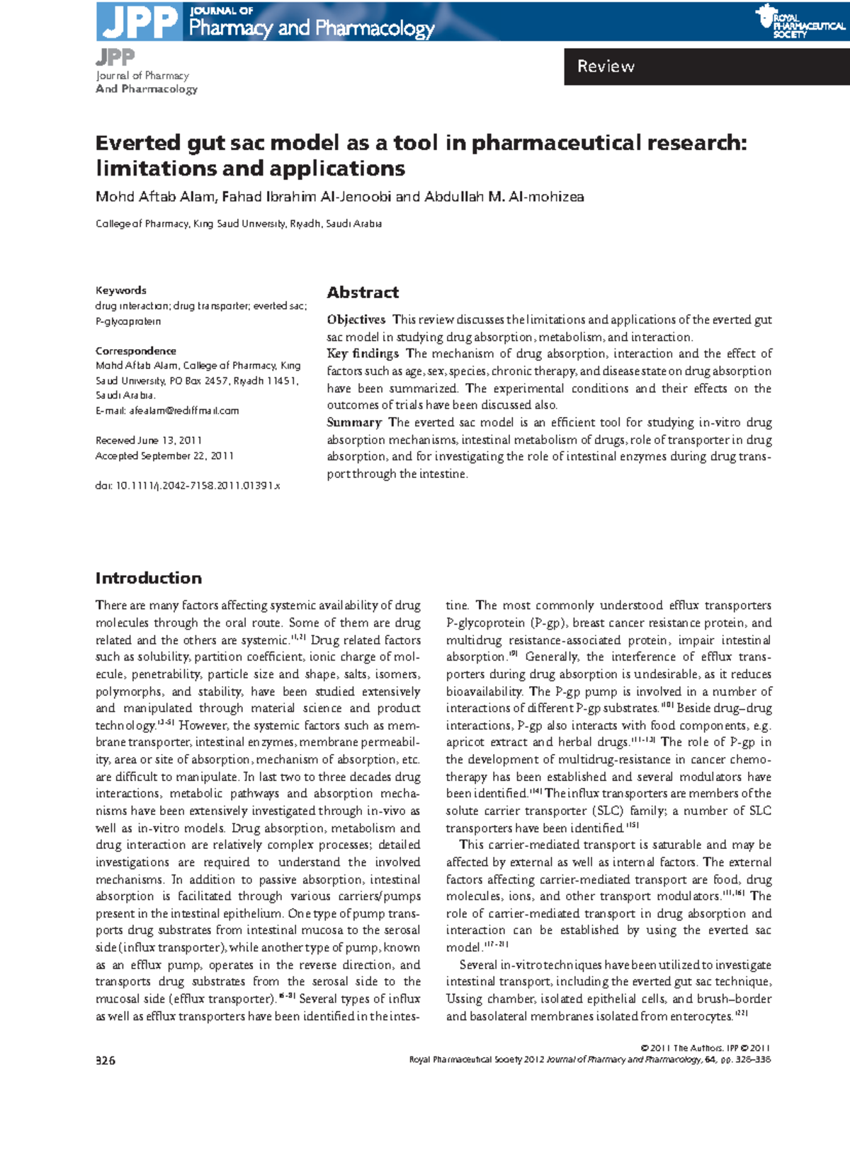 Journal of Pharmacy and Pharmacology - 2011 - Alam - Everted gut sac ...